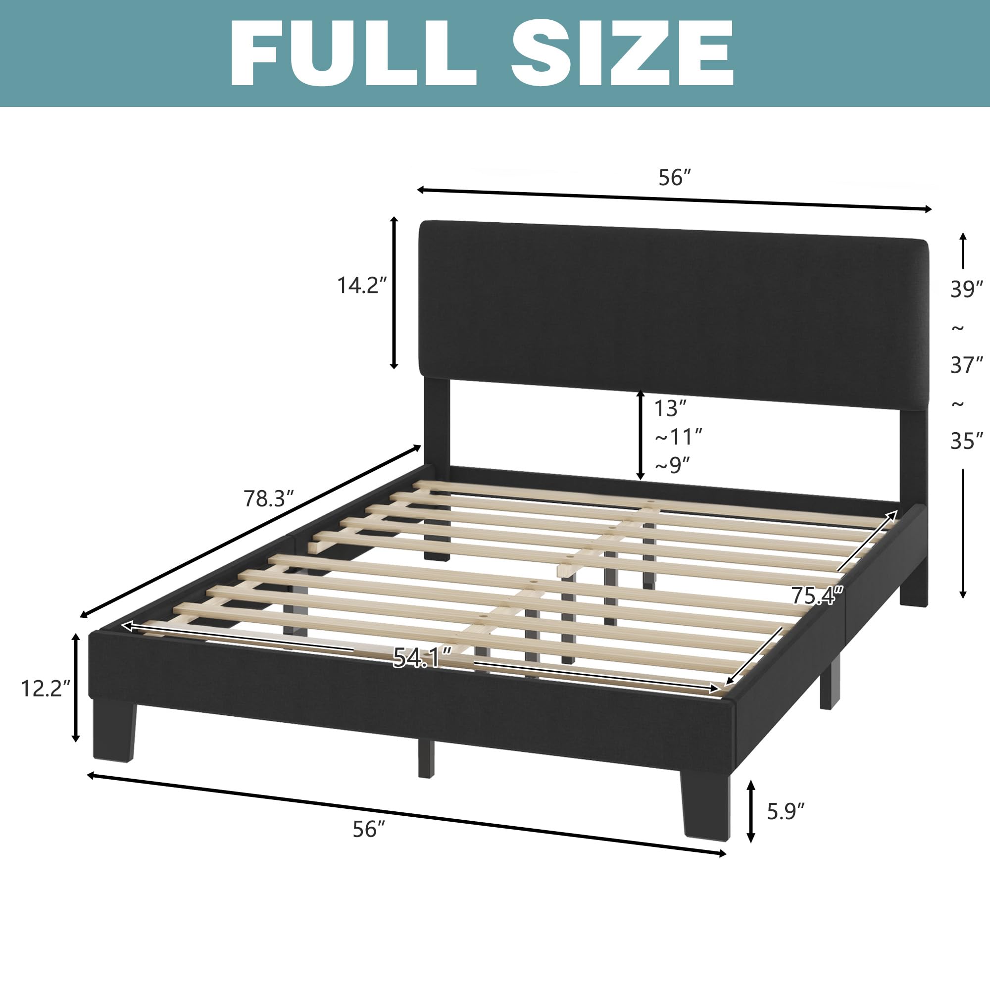 Lifezone King Bed Frame with Headboard,Linen Upholstered Bed Frame with Wood Slats Support,No Box Spring Needed,Heavy Duty Feet,Easy Assembly,Dark Grey