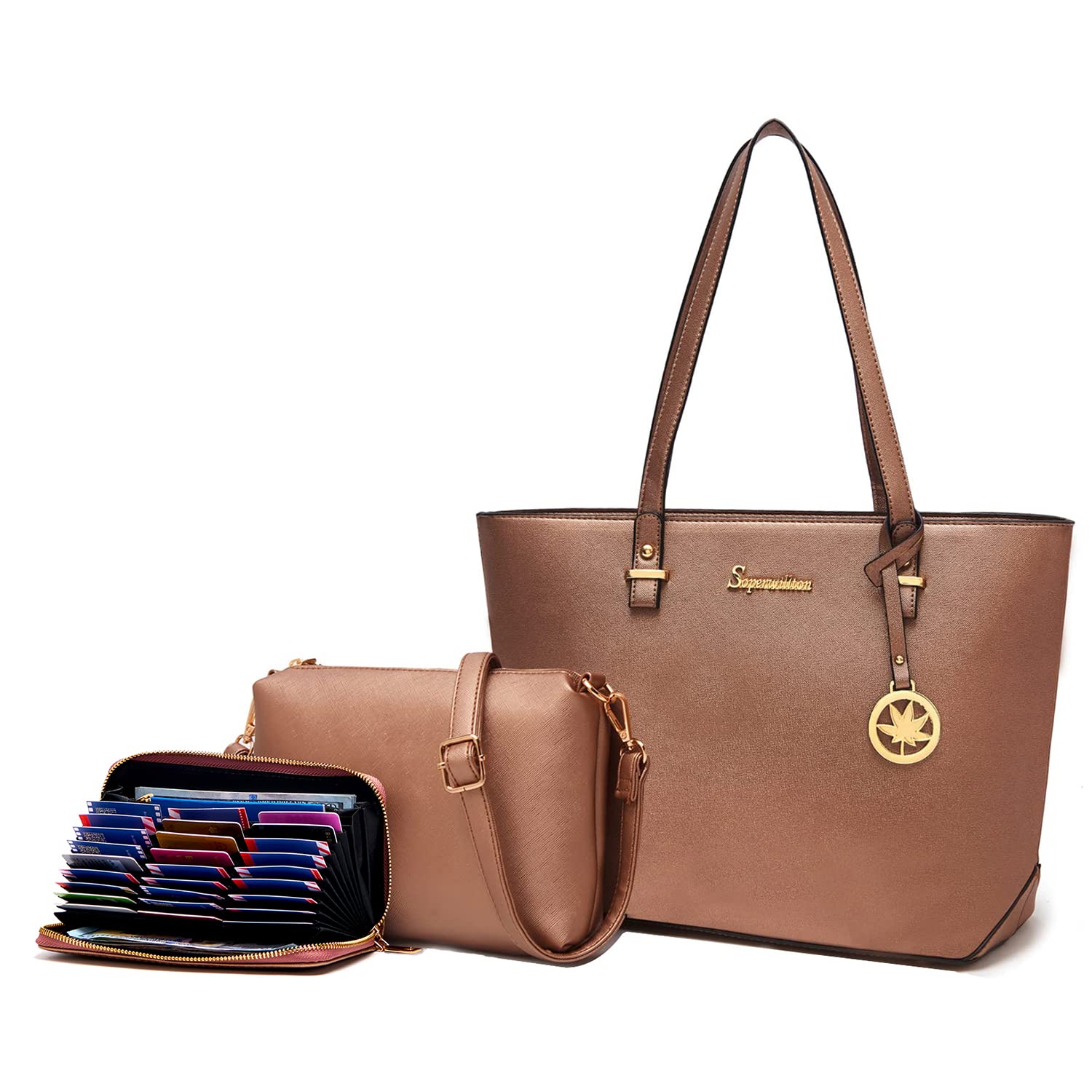 Soperwillton Purses for Women Handbag Set Large Top handle Tote Shoulder Bag Ladies Satchel Matching Wallet Black 3pcs