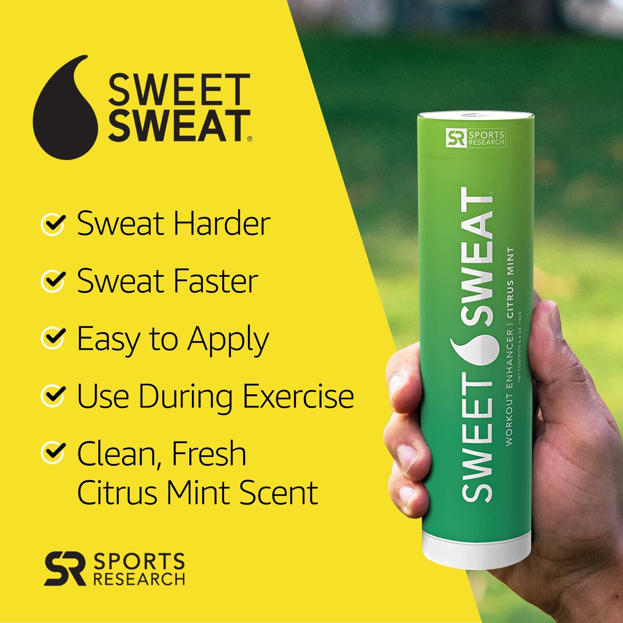 Sports Research Sweet Sweat Yellow Waist Trimmer (XL) and Citrus Mint Sweet Sweat Workout Enhancer Gel Stick (6.4oz) Bundle