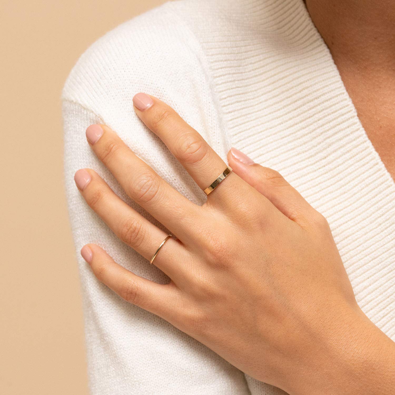 NOKMIT 3mm 14K Gold Filled Rings for Women Dainty Gold Stacking Stackable Band Thin Gold Thumb Pinky Finger Ring Non Tarnish Comfort Fit Size 4 to 11 (Gold,7)