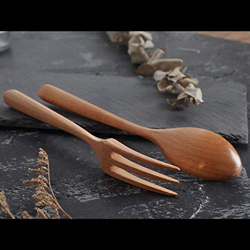 round Table Centerpieces Wooden Fork Natural Reusable Flatware Spoon Color Set Portable Tableware Solid Kitchen,Dining & Bar Dinner Table Set for 4 Tall