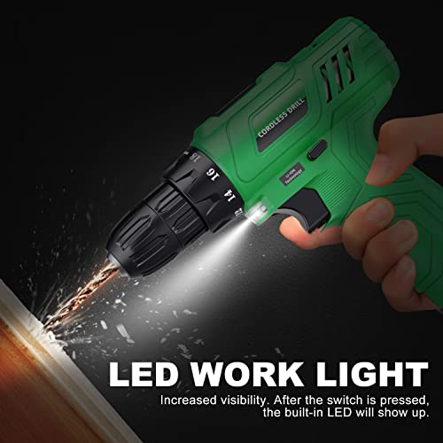 Tegatok Power Drill Cordless, 12V Cordless Drill with Battery and Charger, Electric Drill with Variable Speed and 18+1 Torque Setting, 25 Drill Bits for Drilling and Screwing