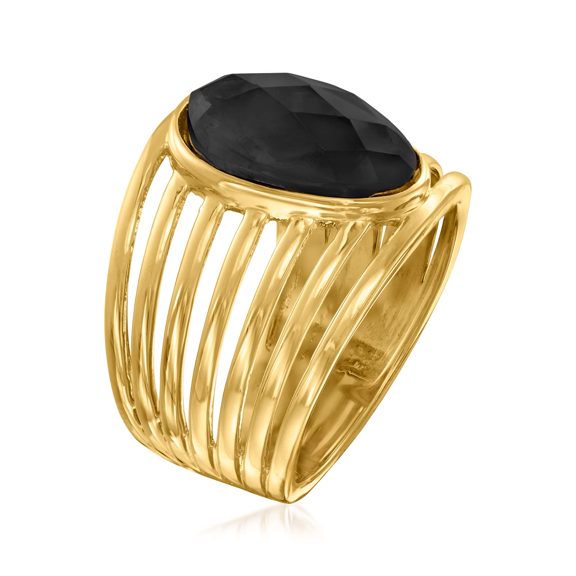 Ross-Simons Black Onyx Multi-Row Ring in 18kt Gold Over Sterling. Size 7