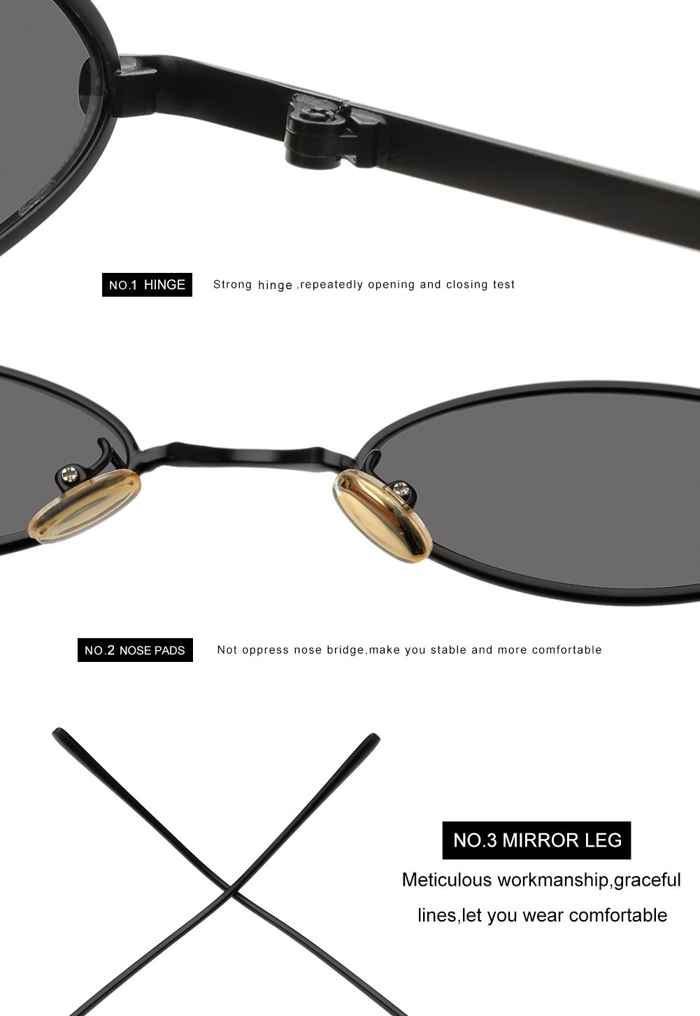 MEETSUN Vintage Small Oval Sunglasses For Women Men Metal Frames Designer Gothic Glasses - Matte Black Frame/Grey Lens