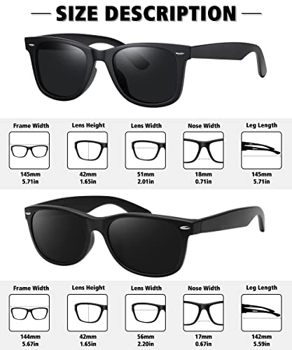 MEETSUN Polarized Sunglasses for Men Women Classic Retro Sun Glasses for Driving Fishing UV Protection 2 Pack C2 Matte Black Frame/Grey Lens