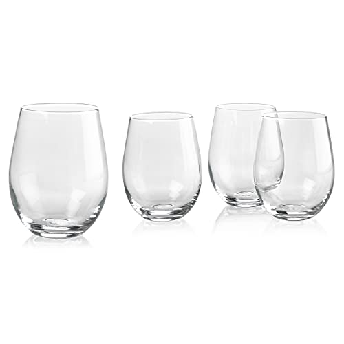 PARNOO Set of 4 Classic Wine Stemless Glasses (18 Ounce) - Toasting Sparkling Wine/Wedding Flutes