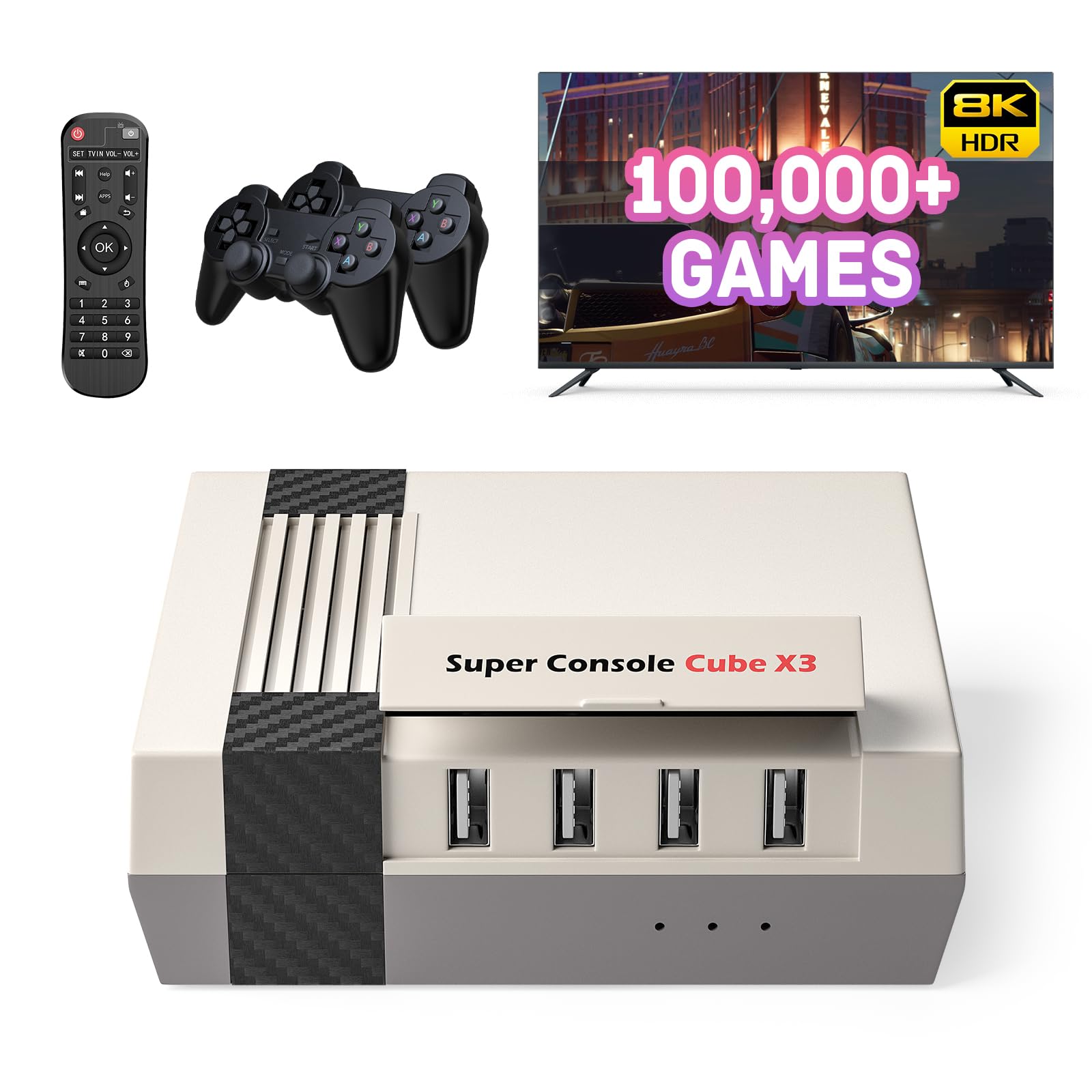 Lutonvia Retro Gaming Console Super Console Cubex3 Built-in 100000+ Games, EmuELEC4.5/Android 9.0/CoreE 3 System in 1, Video Game Console S905X3 Chip, Emulator Console for 8K UHD Output (256G)