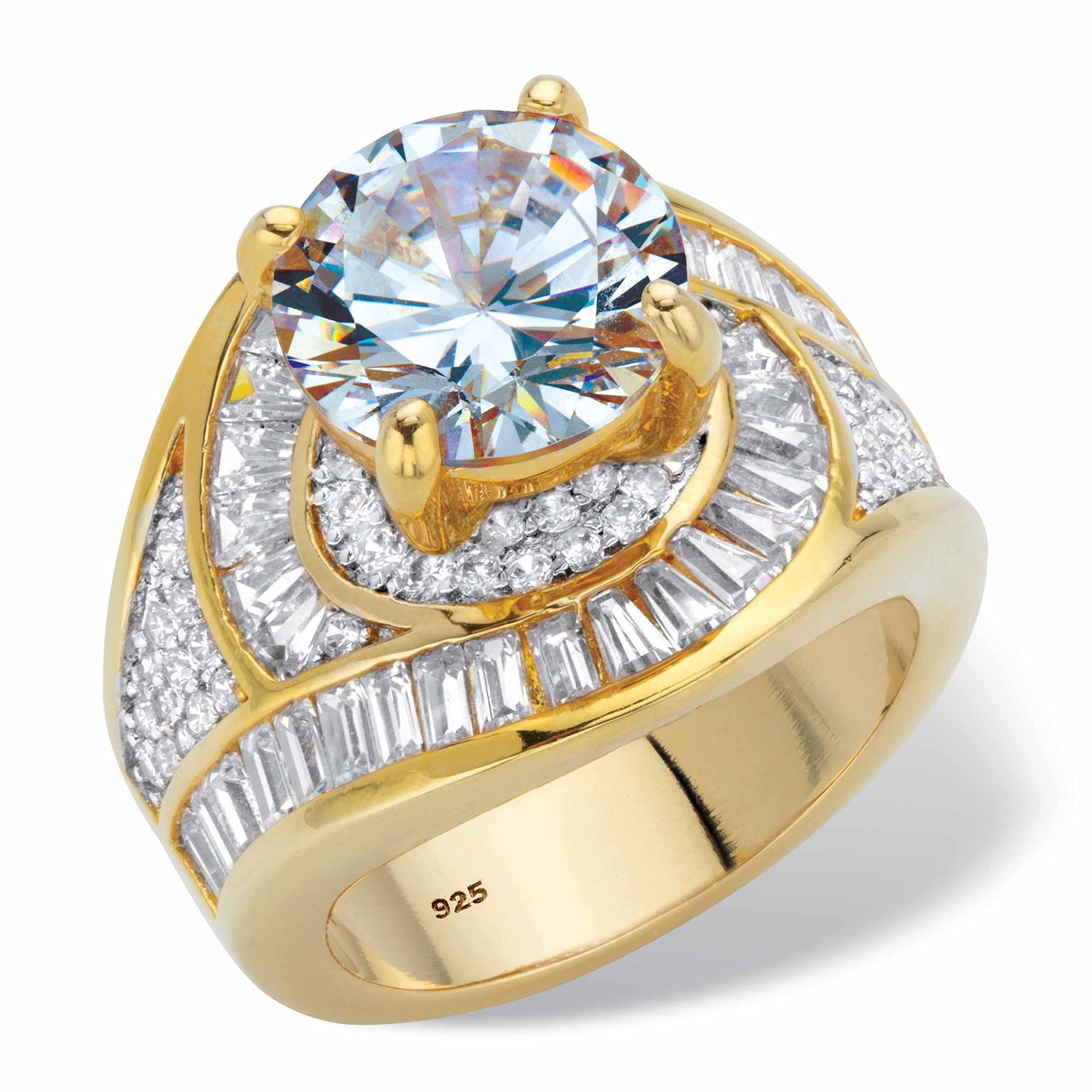 PalmBeach Yellow Gold-plated Sterling Silver Round Cubic Zirconia Bypass Engagement Ring Sizes 6-10 Size 7