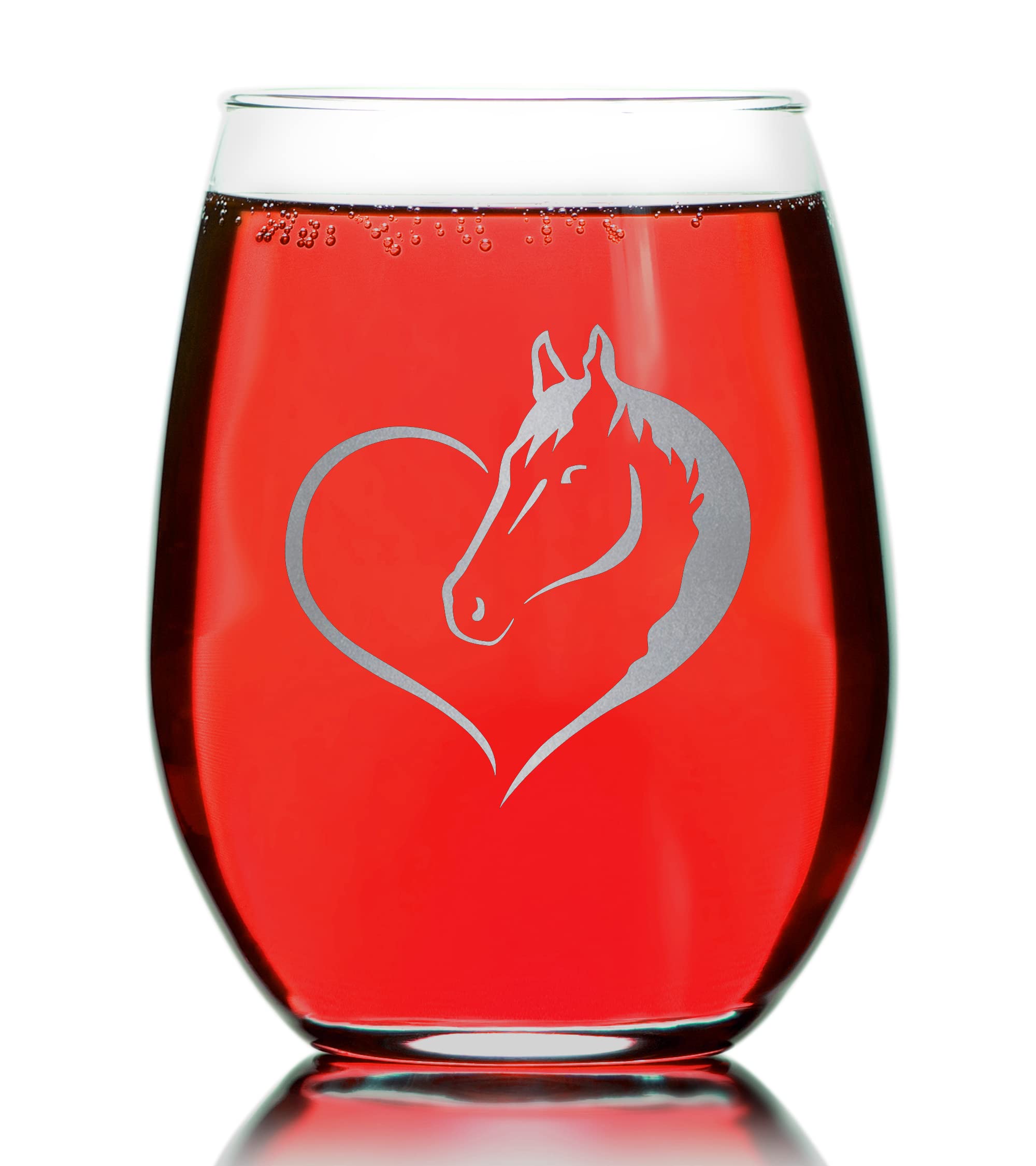 Promotion & Beyond Heart Horse Design Love Horse Riding Ranch Farmhouse for Animal Lovers Stemless Wine Glass