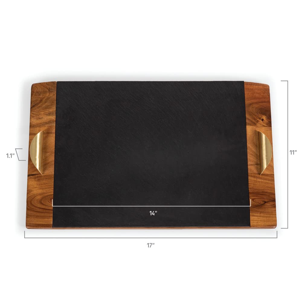 PICNIC TIME Harry Potter Hogwarts Covina Acacia and Slate Serving Tray, Charcuterie Board Set, Cheese Board, (Acacia Wood & Slate Black with Gold Accents)