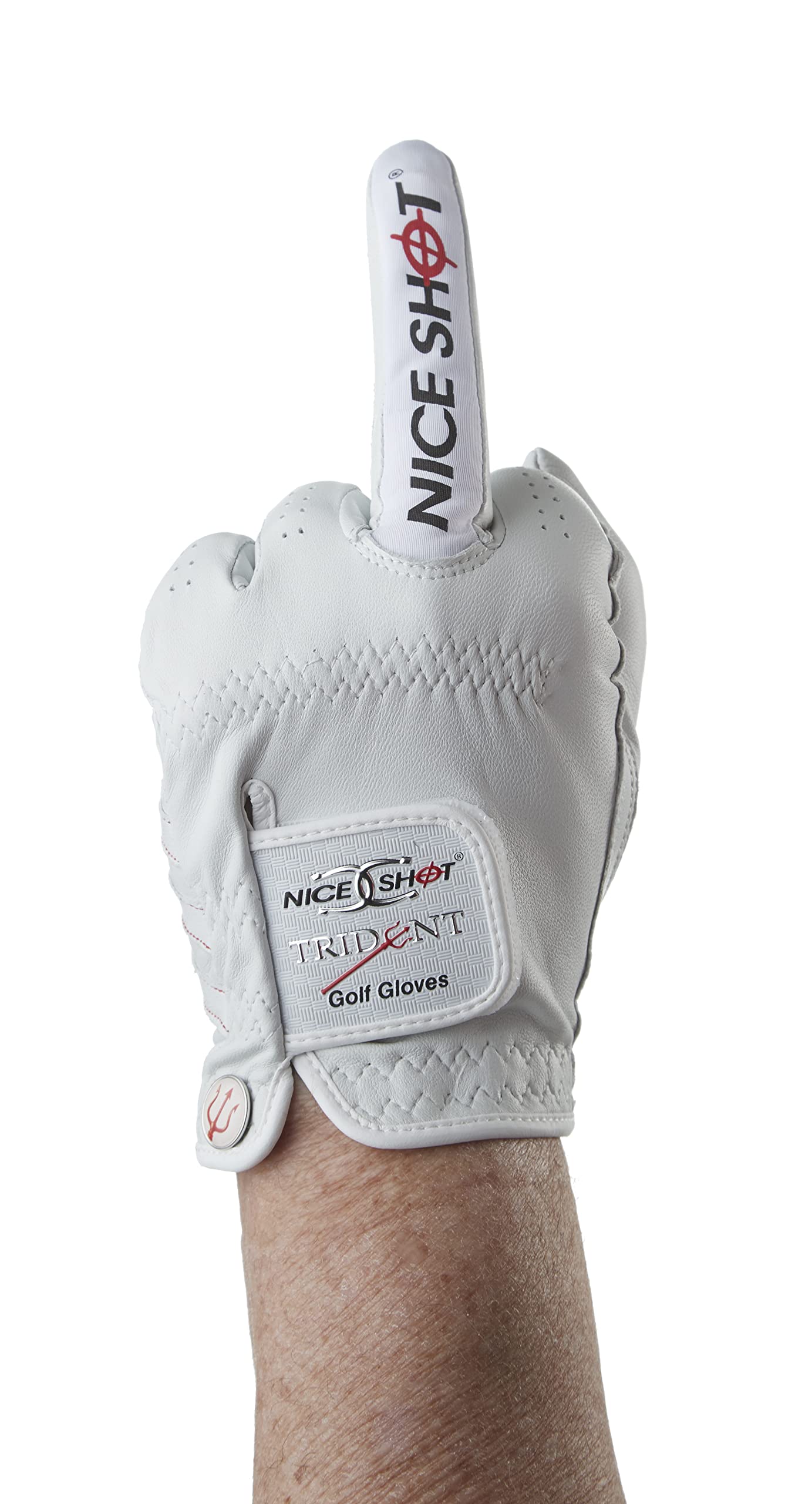 Nice Shot Trident Golf Glove with Power Grip Strips in Premium White Cabretta Leather Men's Left Hand - XLarge