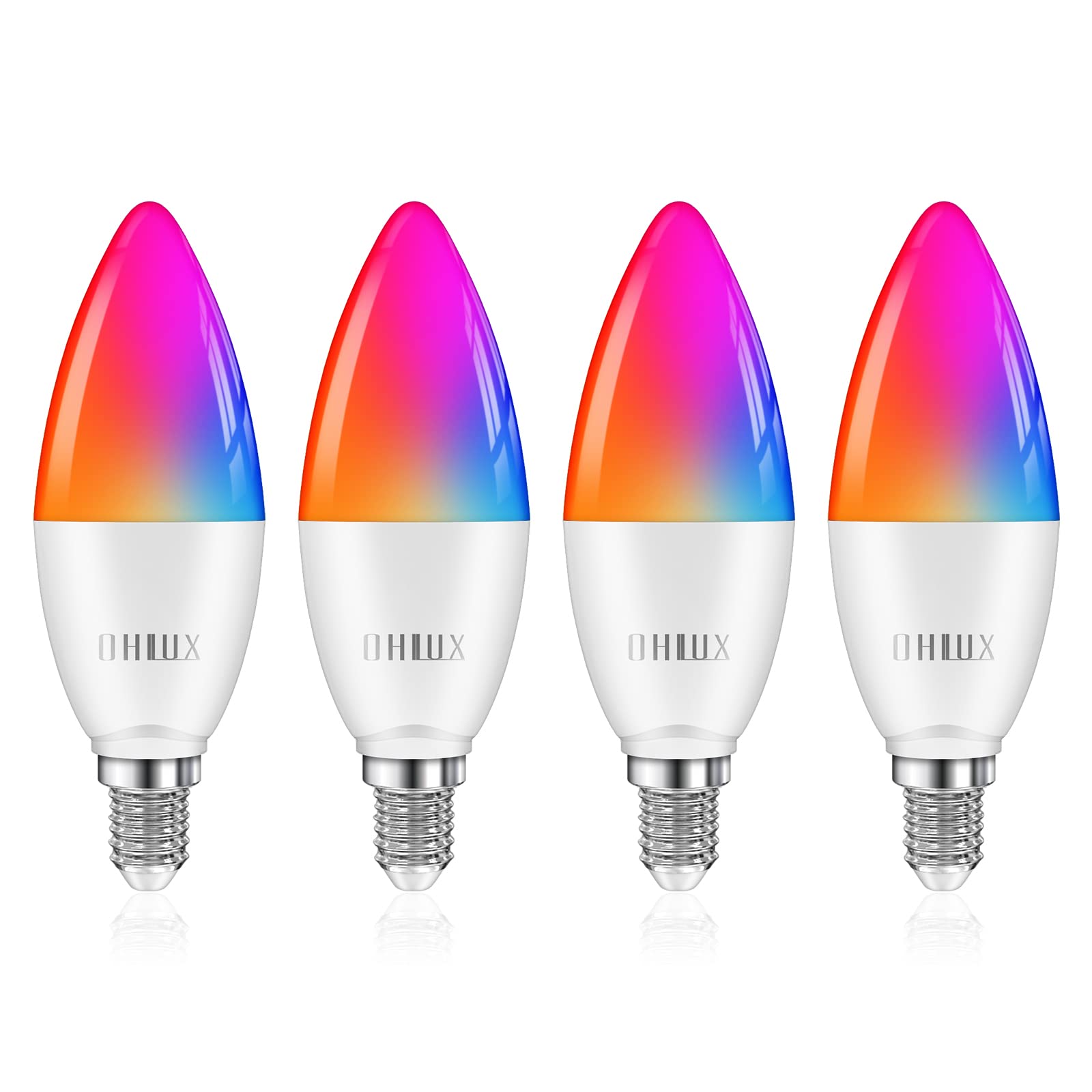 OHLUX Smart Light Bulbs, E12 LED Bulb, Smart WiFi Candelabra Light Bulbs, 5W (50W Equivalent) 450LM Color Changing Work with Alexa Google, for Ceiling Fan, Chandelier, Pendent Lighting Fixture, 4 Pack