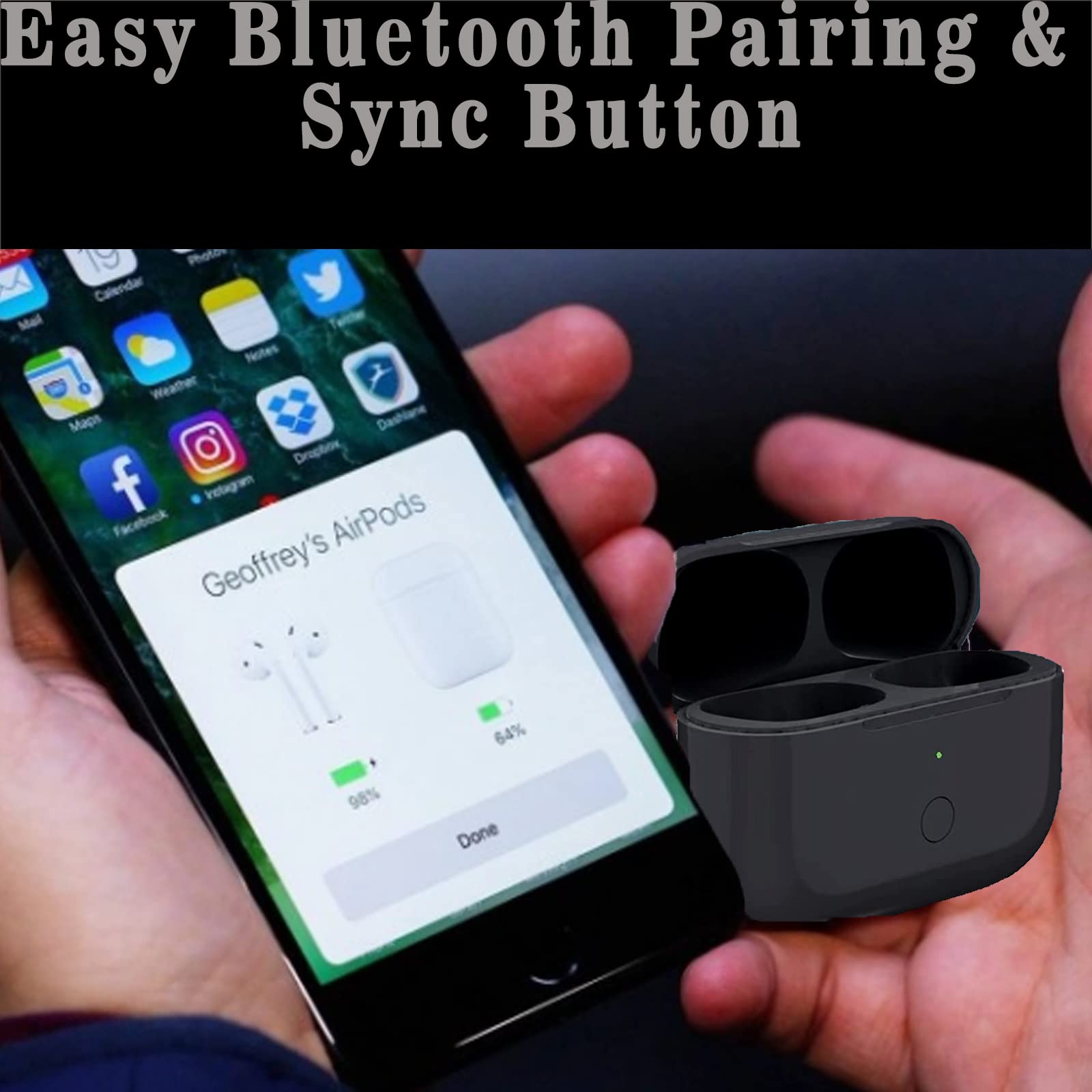 Wireless Charging Case Replacement Compatible for Air Pod Pro Charging Case with Bluetooth Pairing Sync Button - White
