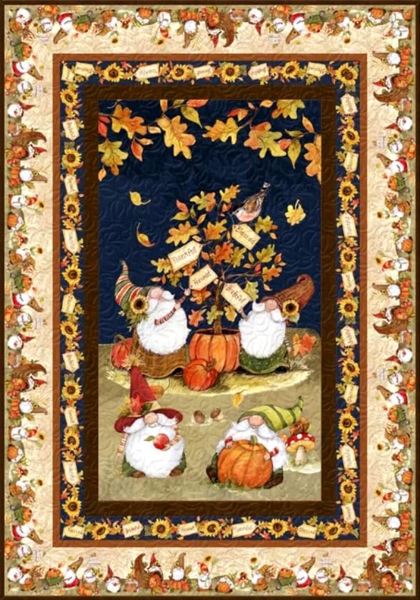 Wilmington Prints Gnome-Kin Patch 23.625" Fall Gnome Panel Multi, Fabric by The Panel