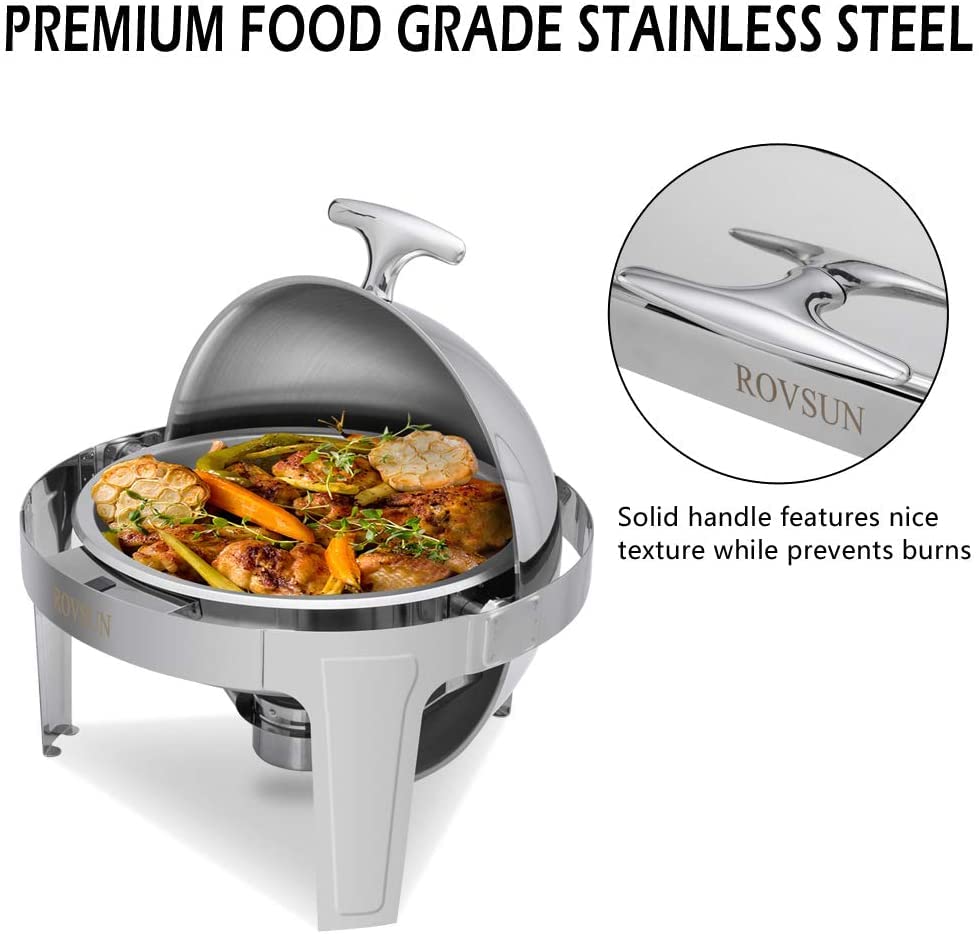 ROVSUN 3-Pack Roll Top Chafing Dish Buffet Set,6 Quart Full Size Pan Chafer, NSF Stainless Steel Round Set with Food Pan, Water Pan for Wedding, Parties, Banquet, Catering Events