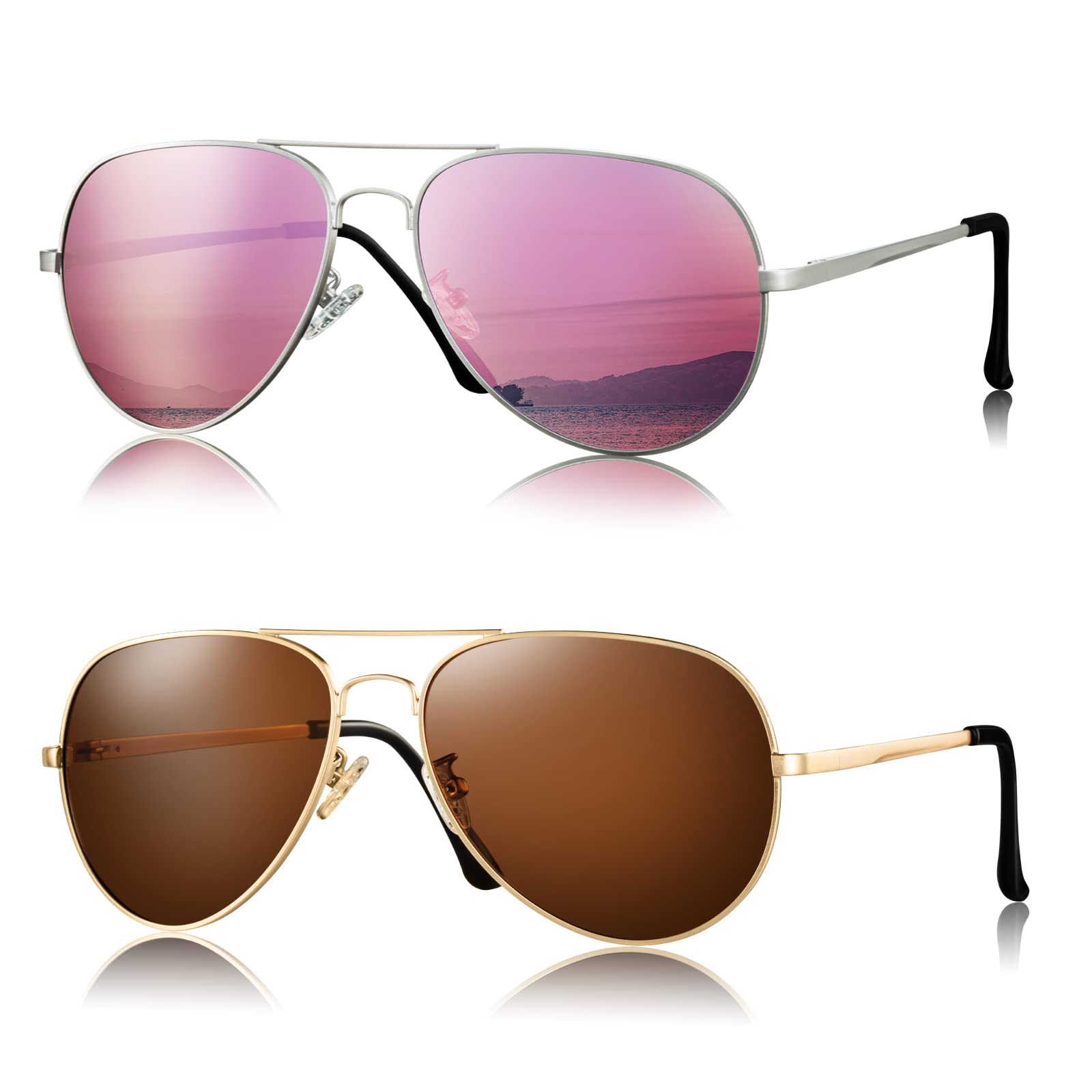 SIPHEW 2 Pack Classic Round Polarized Sunglasses for Women Lightweight UV Protection Anti-Glare Shades