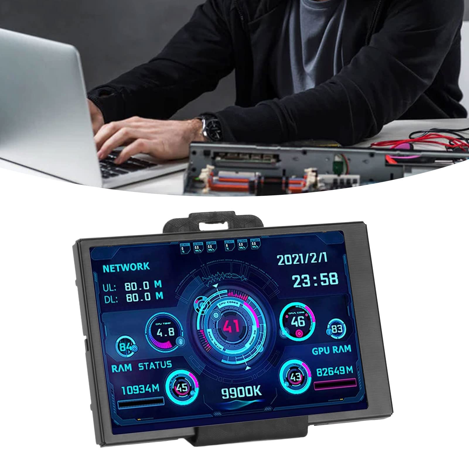 Yosoo 3.5 Inch IPS USB Mini Screen CPU RAM HDD Data Temperature Display 360 Degree Rotation Type C Sub Screen