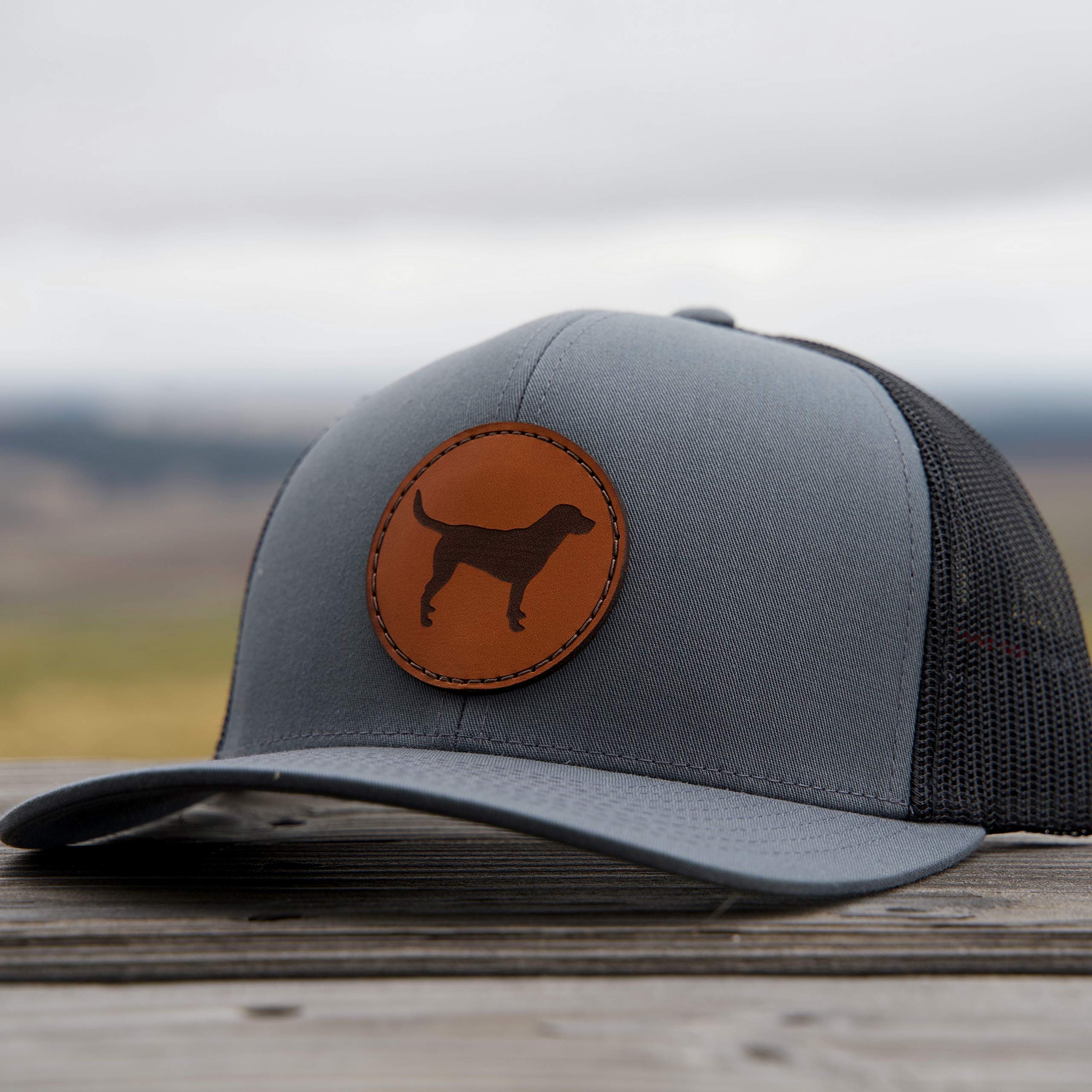Palouse Prairie Lab Labrador Retriever Leather Patch Hat | lab, Chocolate lab, Gift | Lab Trucker Hat | Baseball Hat,Grey Front Black Mesh,One Size