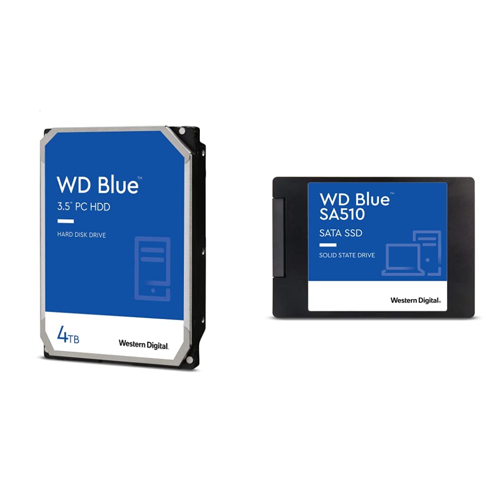 Western Digital 4TB WD Blue Internal Hard Drive + 1TB WD Blue SATA Internal Solid State Drive