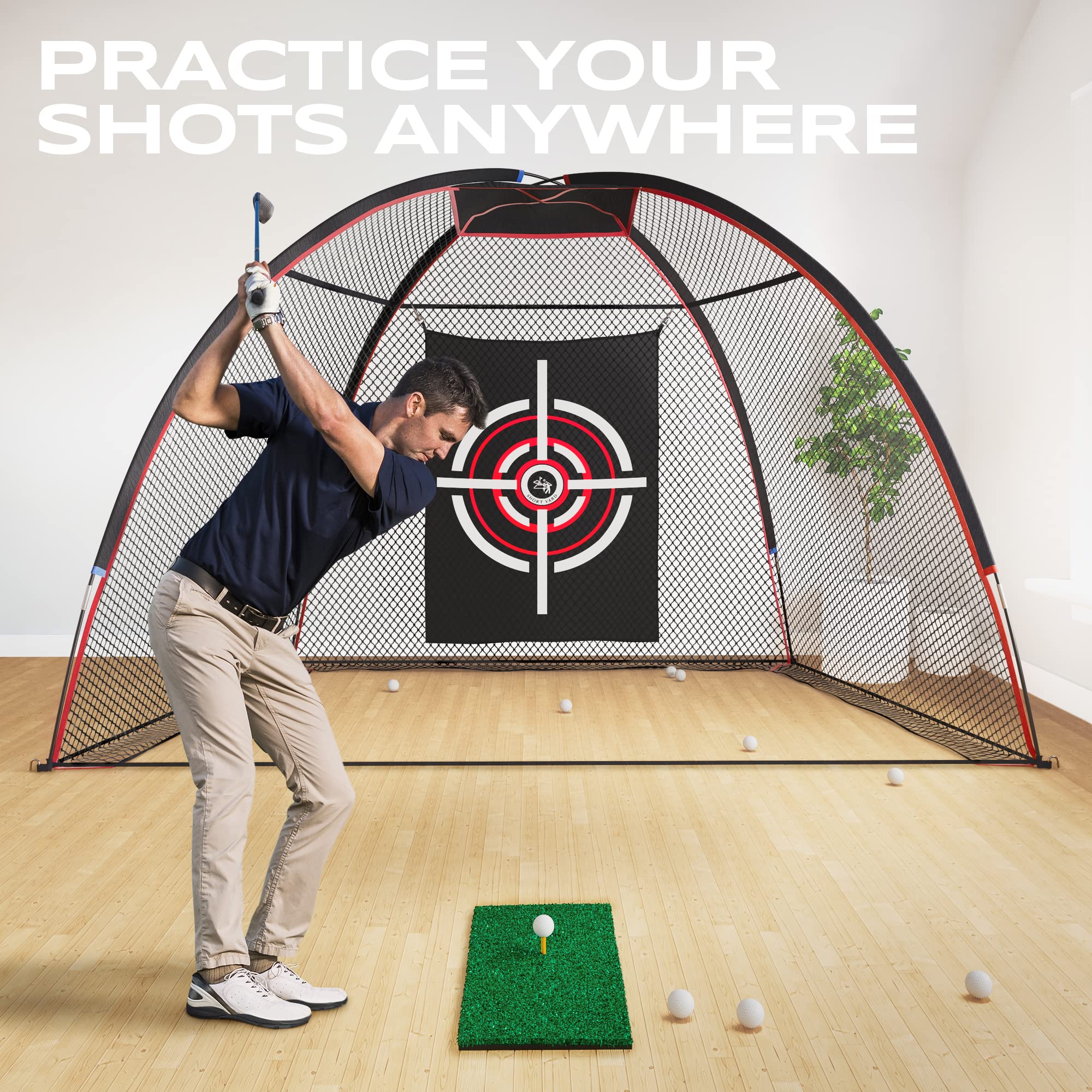 Shortyard Nylon Indoor Golf Nets for Backyard Driving Practice - 10x5.6x6.8 FT Golf Practice Nets for Backyard - 5Ply Knotless Golf Hitting Net with Mat - Golf Nets for Indoor Use Comes with Bag