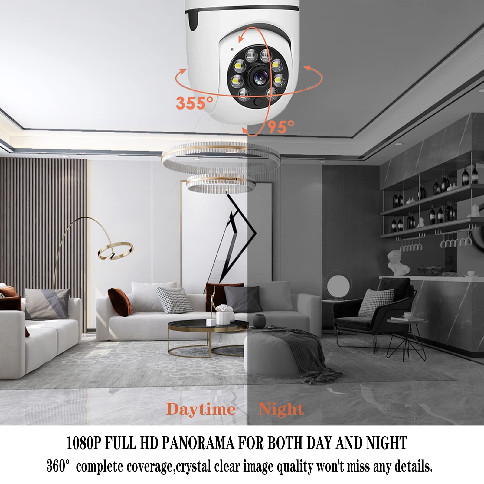 Light Bulb Camera,360 Light Bulb Security Camera,Light Socket Security Camera,2.4G/5GHz Smart Wireless WiFi 1080P HD Security Camera for Indoor- Outdoor,Motion Detection(2pc- with 32GB SD Card)