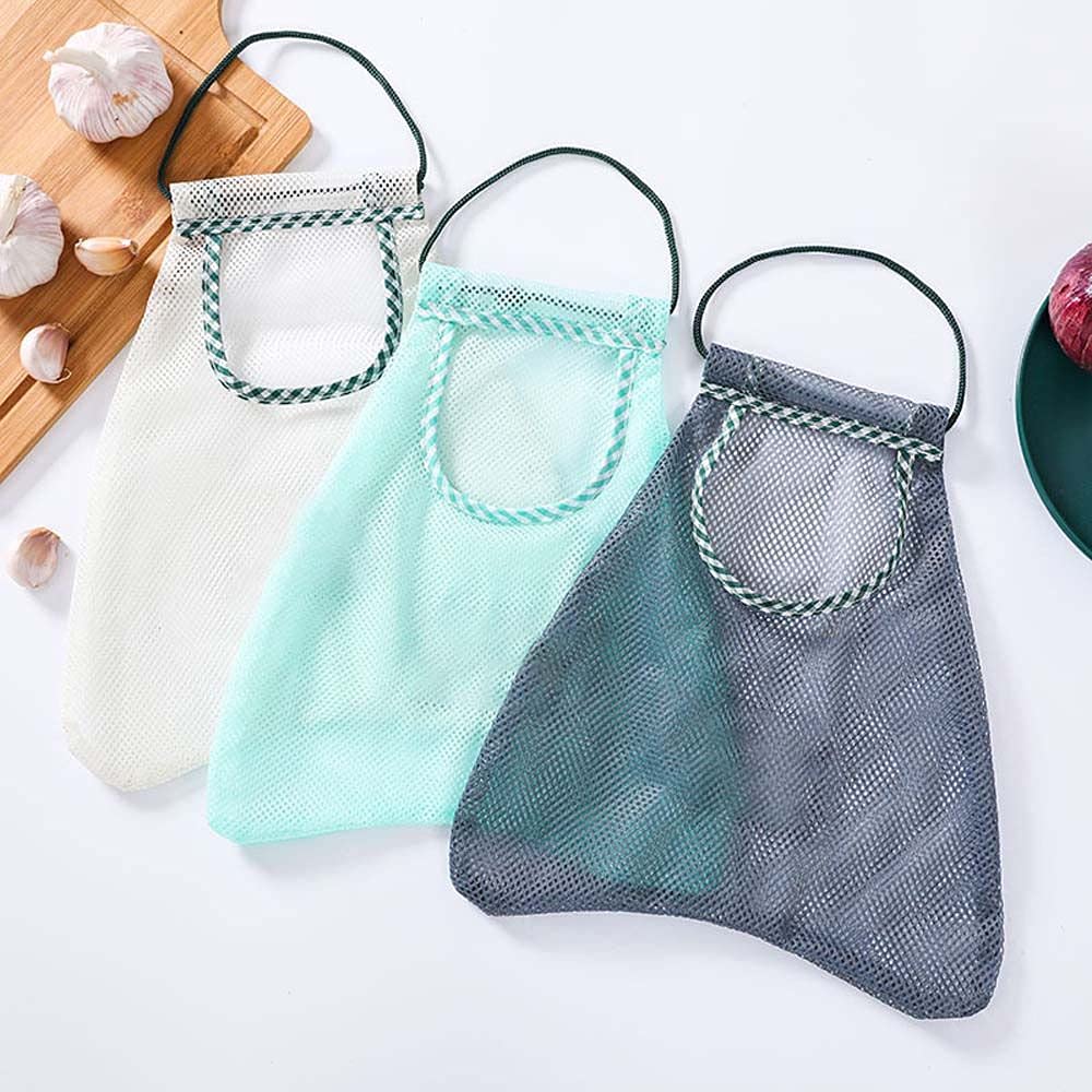 Reusable Mesh Bag, Portable Grocery Bags, Washable Hanging Storage Bags, Organizer Shopping Handbag for Fruit, Garlic, Onion, Potato(Blue)