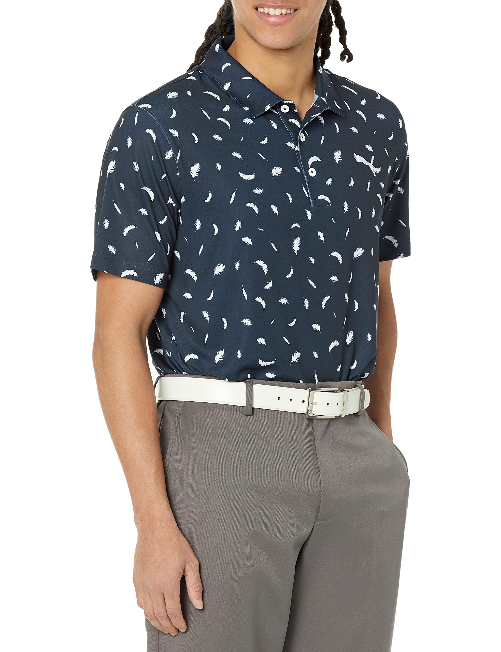 Puma Golf Men's Cloudspun Feathers Polo, Navy Blazer-Bright White, Small