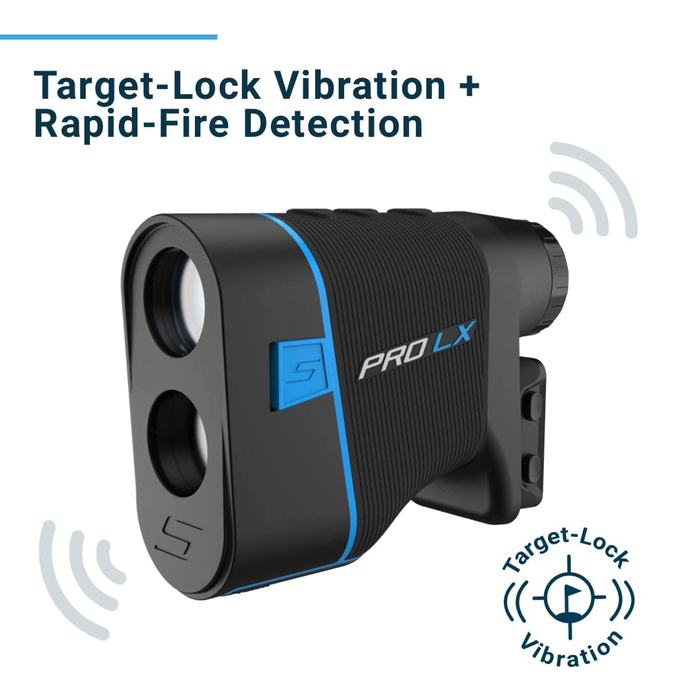 Shot Scope PRO LX+ Laser Rangefinder with Shot Tracking (Orange) - F/M/B Green and Hazard Distances - 100+ Statistics Including Strokes Gained - Adaptive Slope Technology - Red and Black Dual Optics