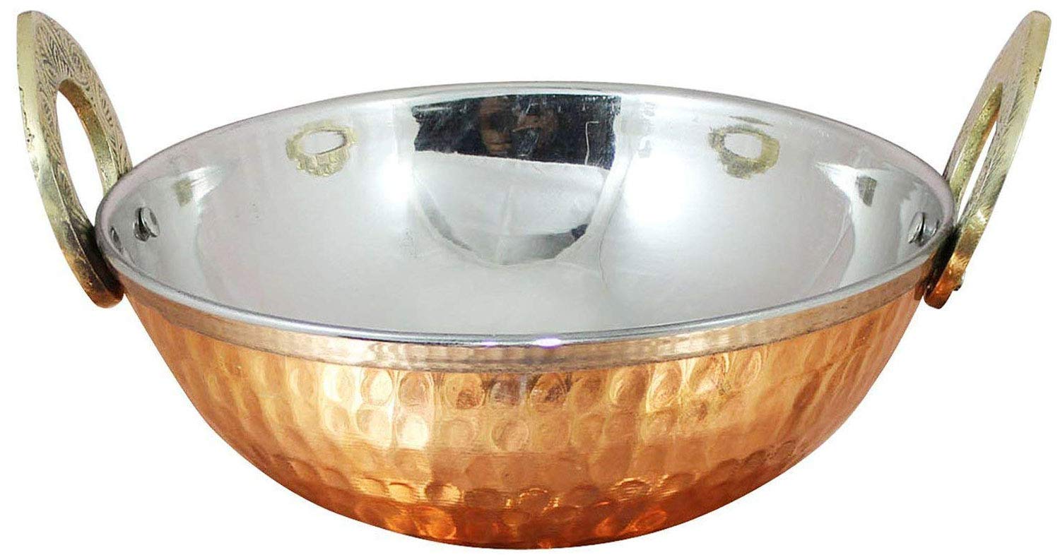 SKAVIJ Double Wall Multipurpose Bowl Copper Stainless Steel Serving Bowl Karahi (17 Ounce, Pack of 4)