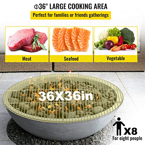 VEVOR Fire Pit Grates, Foldable Round Cooking Grate, Stainless Steel Tight Grid Campfire BBQ Grill with Portable Handle for Outdoor Picnic Party & Gathering, Silver (36 inch-No Handle)