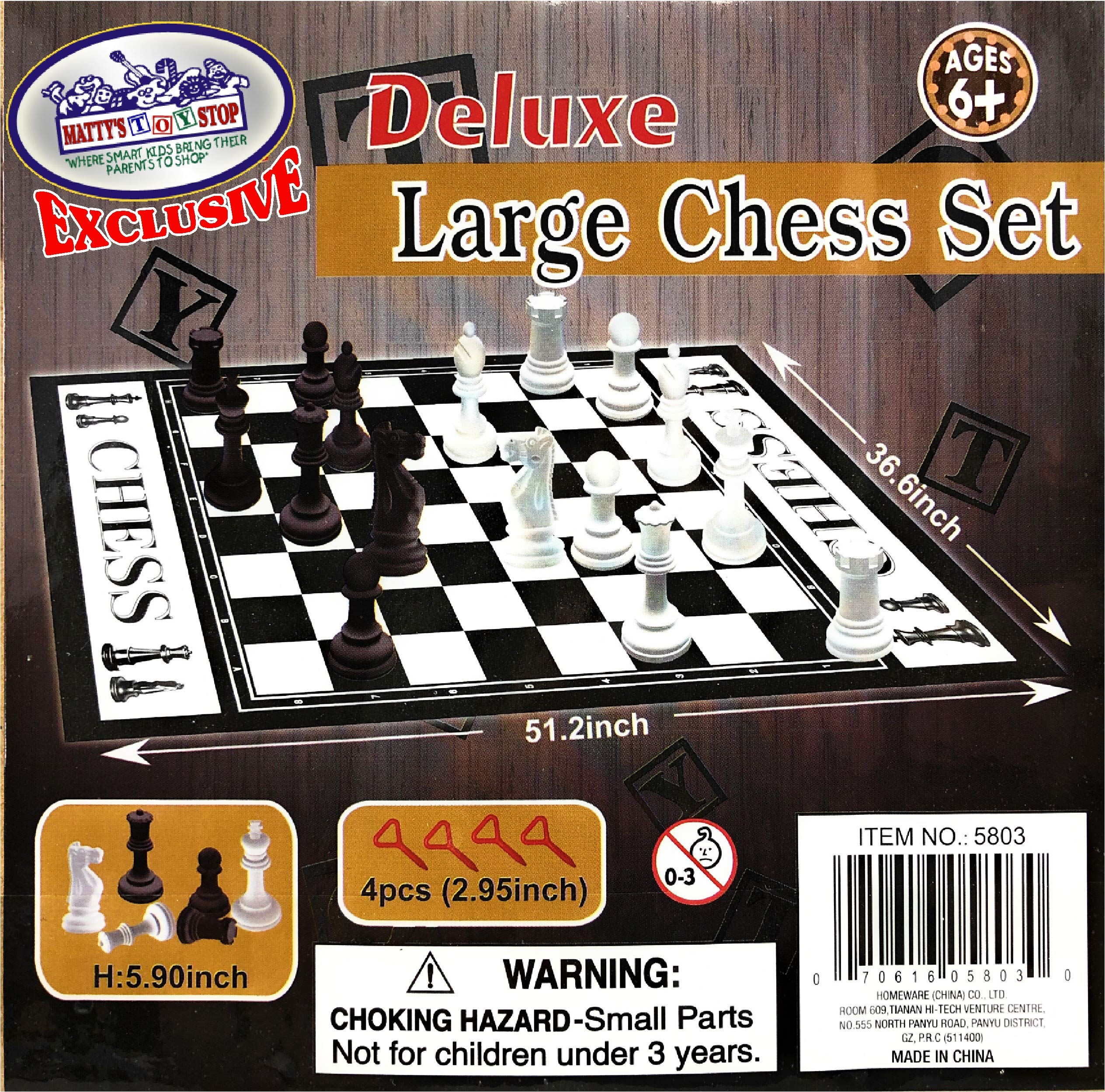 Matty's Toy Stop Deluxe Large Chess (Indoor/Outdoor) Game with 6" King, 4' x 3' Game Mat with with Anchors