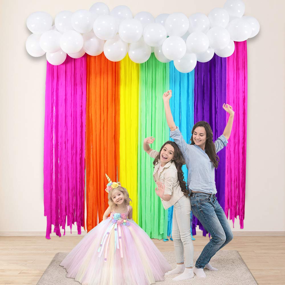 Rainbow Party Backdrop with Balloon Garland, Rainbow Cloud Birthday Photo Backdrops Props Booth Rainbow Balloon Arch Kit for Kids Rainbow Birthday Decorations Baby Shower Photography
