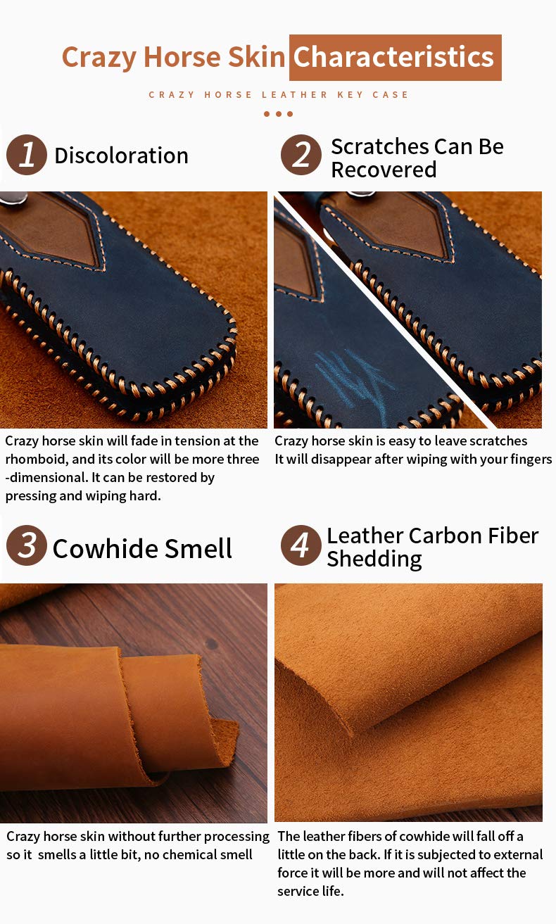 ontto Key Fob Cover for 2018 2019 Land Rover Range Rover Remote Keycase Shell Holder Genium Leather Protector Keychain Blue