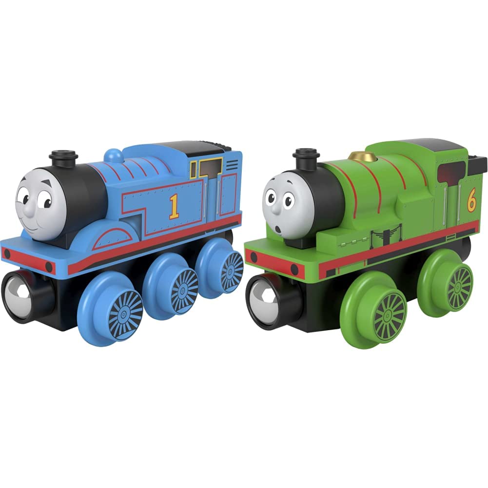 Thomas & Friends Wooden Railway, Thomas Engine with Wood Percy Engine Bundle, Push-Along Toy Trains Made from Sustainably Sourced Wood for Toddlers and Preschool Kids