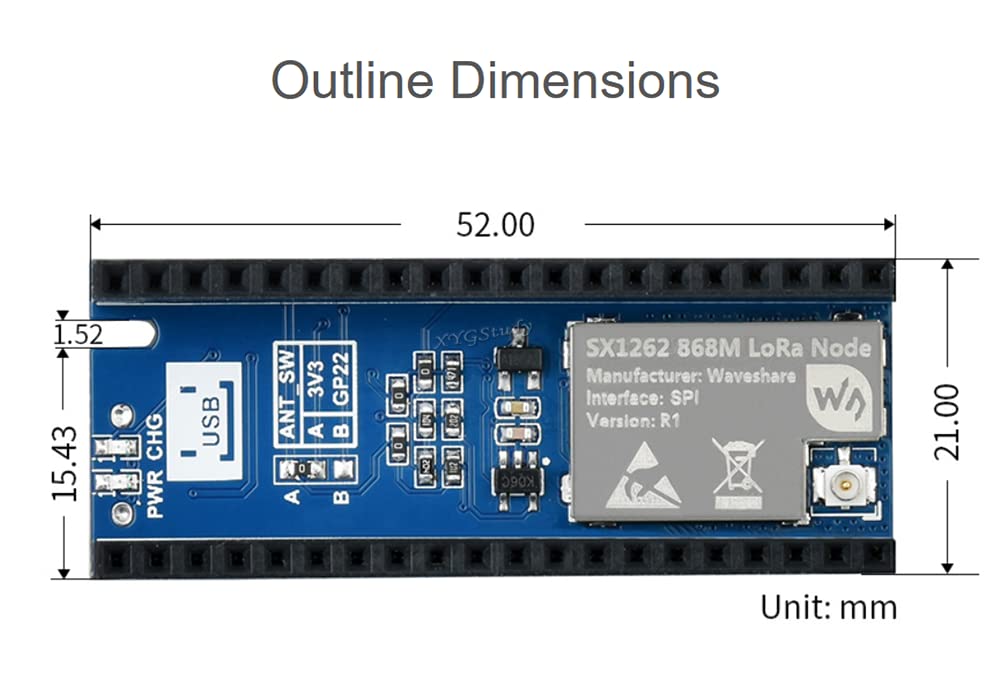 XYGStudy for Raspberry Pi Pico SX1262 LoRa Node Module Support LoRaWAN Protocol Choice of Frequency Band 915M (902~930MHz) (Pico-LoRa-SX1262-915M)