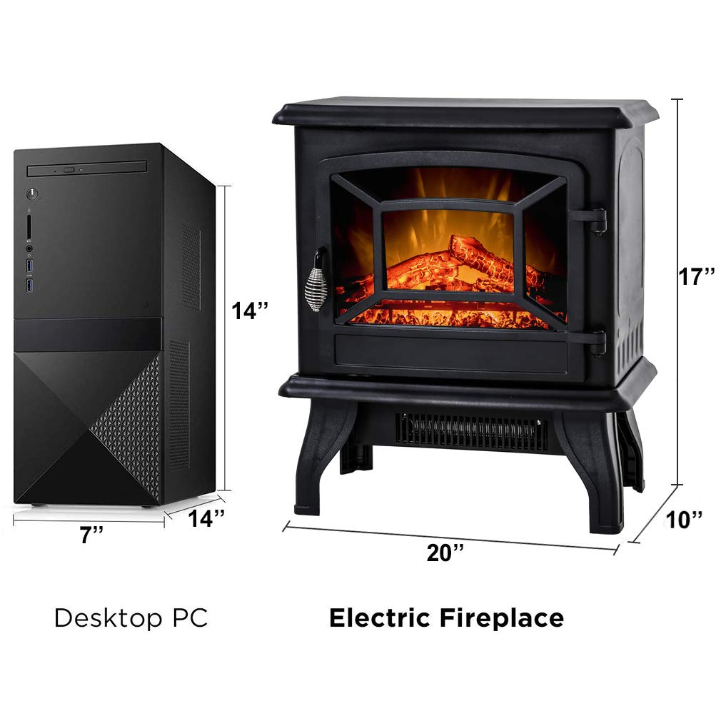 PayLessHere 20" H Electric Fireplace Heater,Electric Fireplace Adjustable Color Curve Glass Wall Mounted and Standing Fireplace Adjustable w/Remote