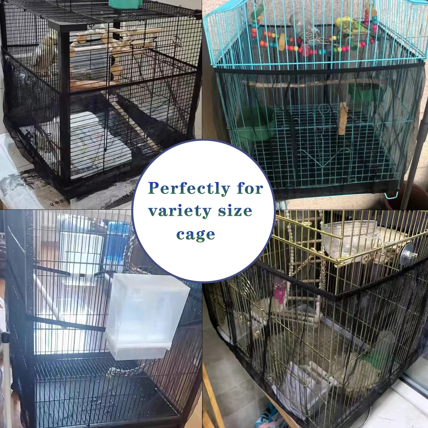 LWFCOEE Bird Cage Seed Catcher, Large Bird Cage Skirt Guard, Adjustable Soft Nylon Mesh Bird Cage Netting for Round Square Bird Cages Circumference 60-86"