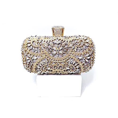 WSSBK Evening Clutch Bag for Women Wedding Golden Clutch Purse Chain Shoulder Bag Small Party Handbag with Metal Handle