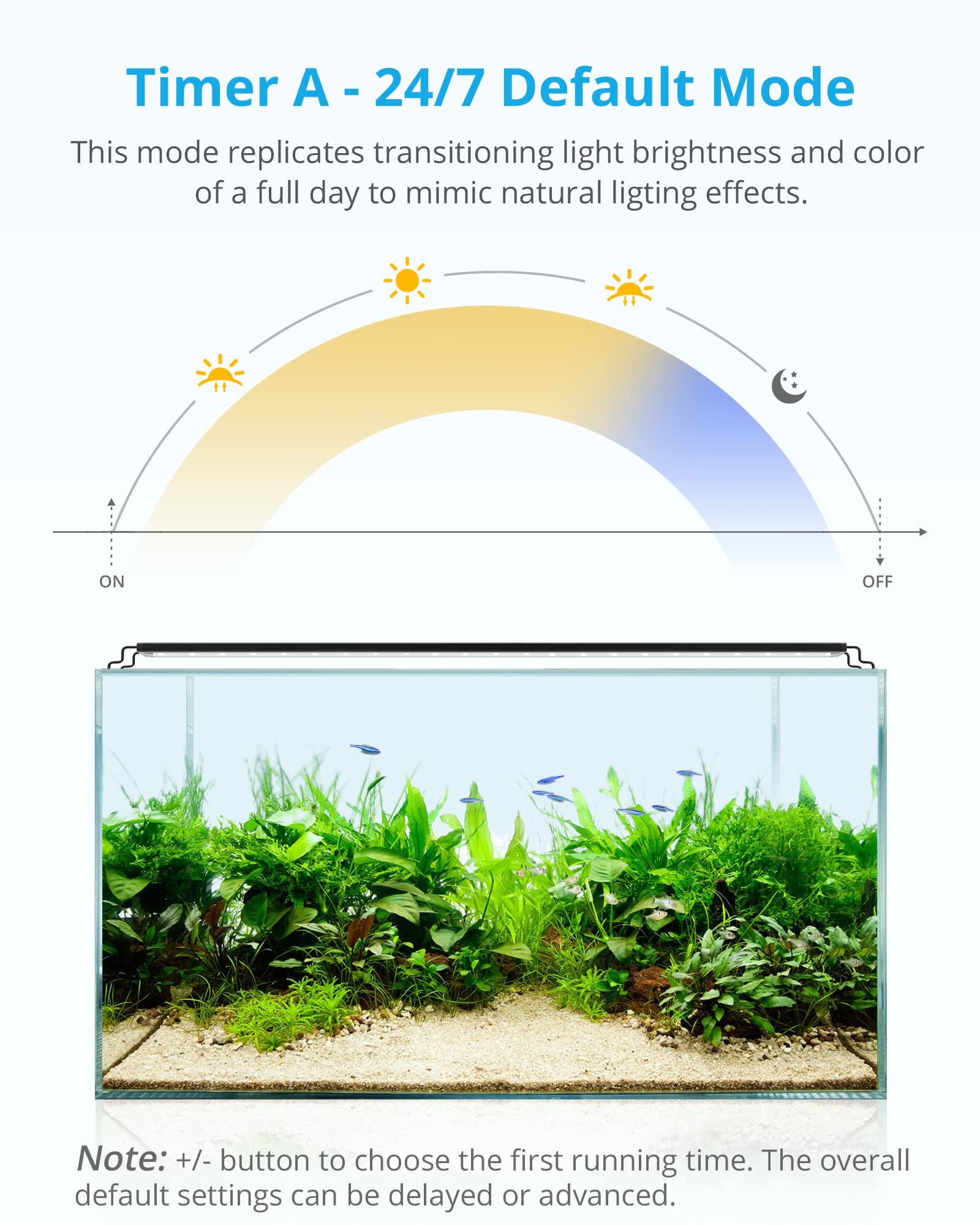 NICREW AquaLux 24/7 LED Aquarium Light, Freshwater Fish Tank Light for Planted Aquariums, 24 Hours Lighting Cycle and Automatic Timer Function, 12-18 Inches, 9 Watts