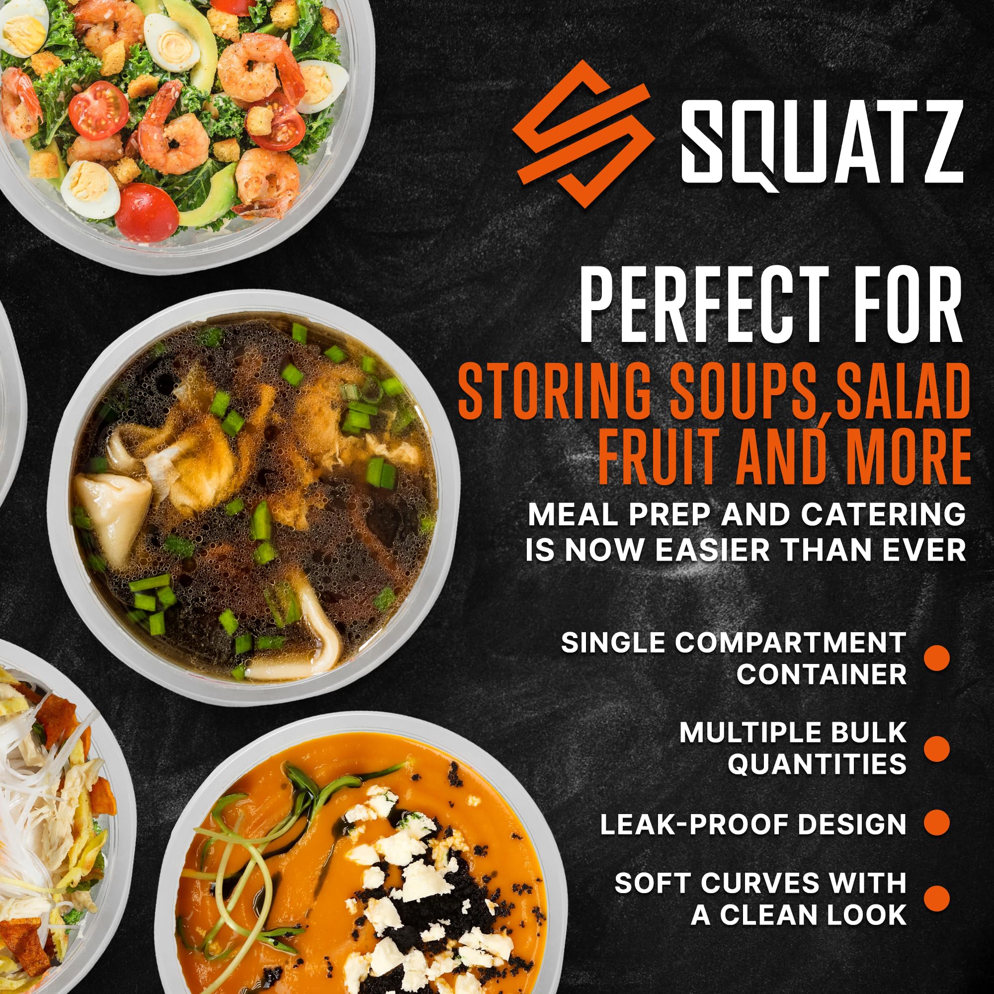 SQUATZ 100 Microwavable Food Container - 32oz Translucent Meal Box Storage with Lids, Ideal for Storing Soups, Condiments, Sauces, Dressing, Salads, Fruit, Baby Food, Healthy Snacks, and Leftovers