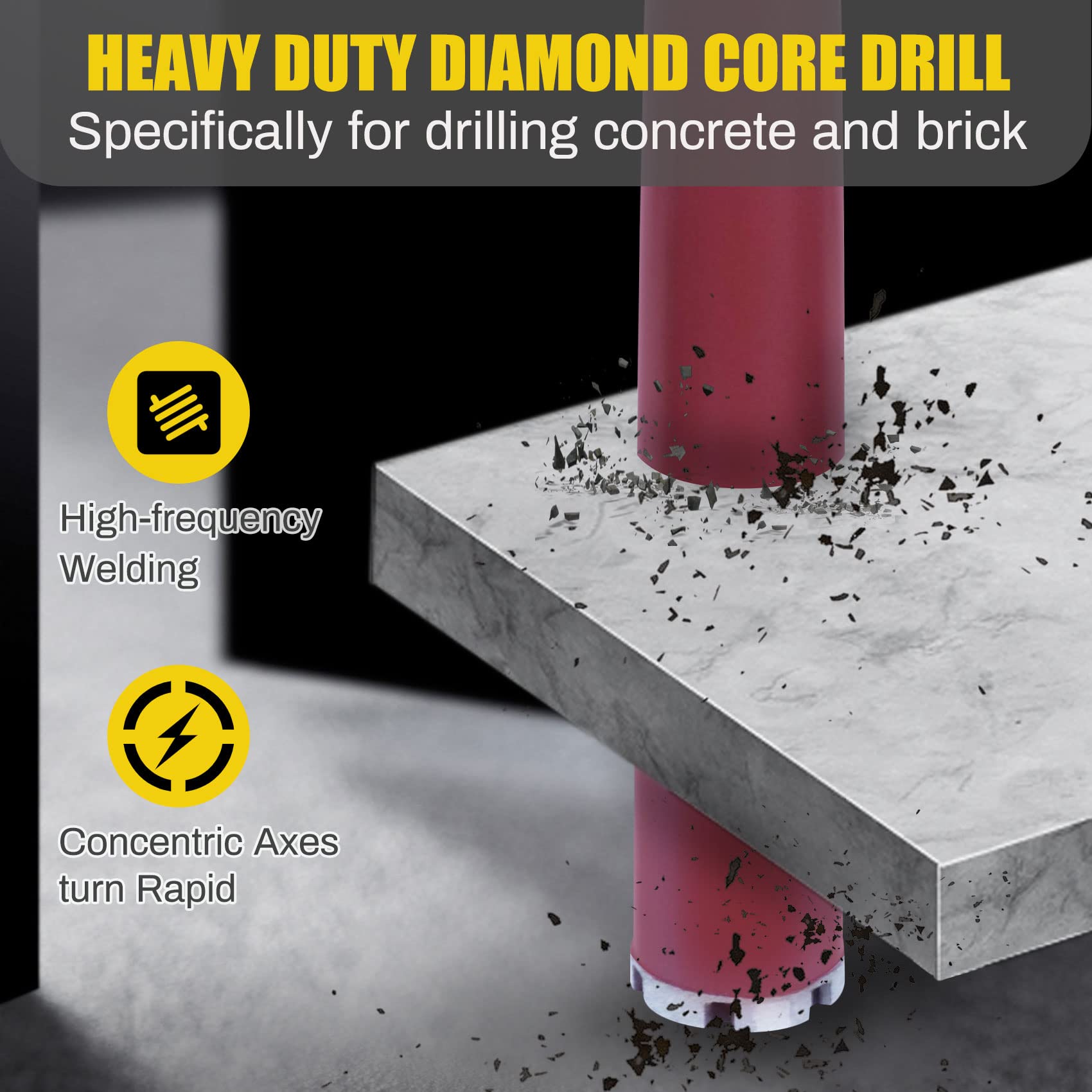 TALOOS 2-1/2" Wet Drill Core Bits for Concrete and Hard Masonry, Diamond Core Drill Bits for Marble, Granite, Rocks and Bricks | 15-3/4" Drilling Depth, 10mm Segment Height, 1-1/4"-7 Arbor | Wet Only