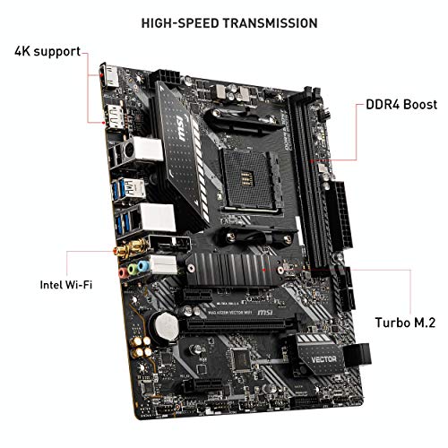 MSI MAG A520M Vector WiFi Gaming Motherboard (AMD AM4, DDR4, PCIe 3.0, SATA 6Gb/s, 1* M.2, USB 3.2 Gen 1, HDMI/DP, WiFi 5, Micro-ATX)