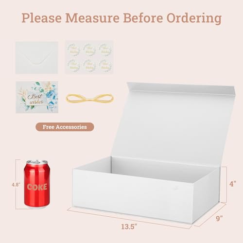 MESHA 13.5x9x4'' Large Gift Boxes with Lids, 1PC Sturdy White Bridesmaid Proposal Box for Christmas Presents Wedding Birthday Party