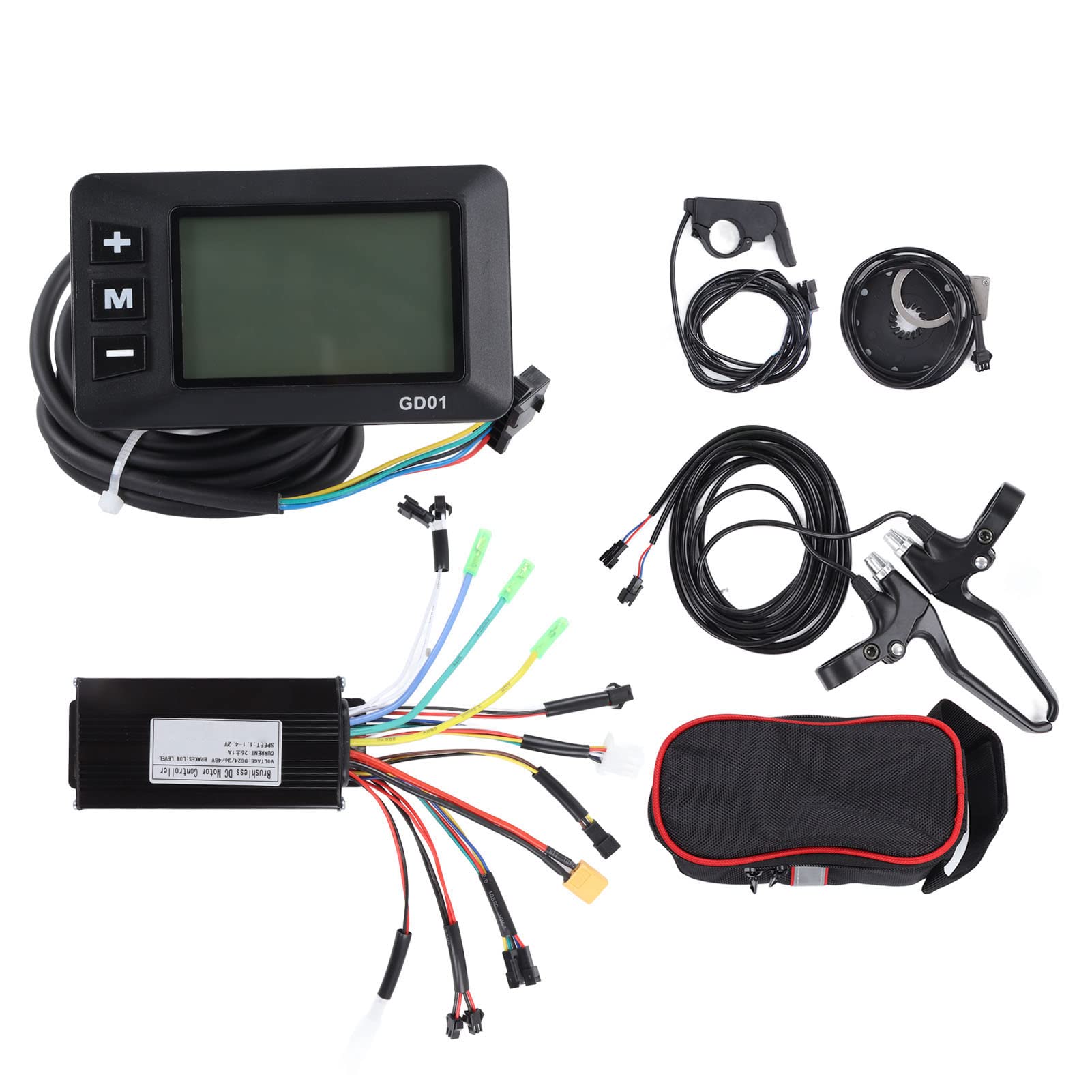 SPYMINNPOO Electric Bike Controller Kit, 24V 36V 48V Motor Controller 3 Modes Lithium Bicycle Parts with Display Thumb Throttle Accessories 26A DC