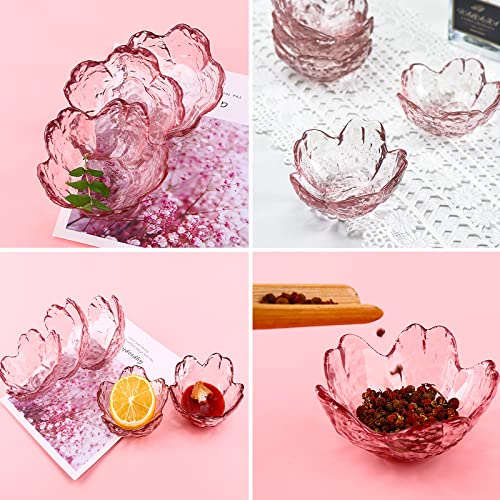 SZHTSWU Pink Cherry Blossom Glass Soy Sauce Dish Petals Shape Mini Cute Crystal Dessert Bowl, Appetizer Plates, Tea Bag Holder, Small Dip Bowls for Snack Sauce, Jam, Sushi, Side Dish (Gold Side)