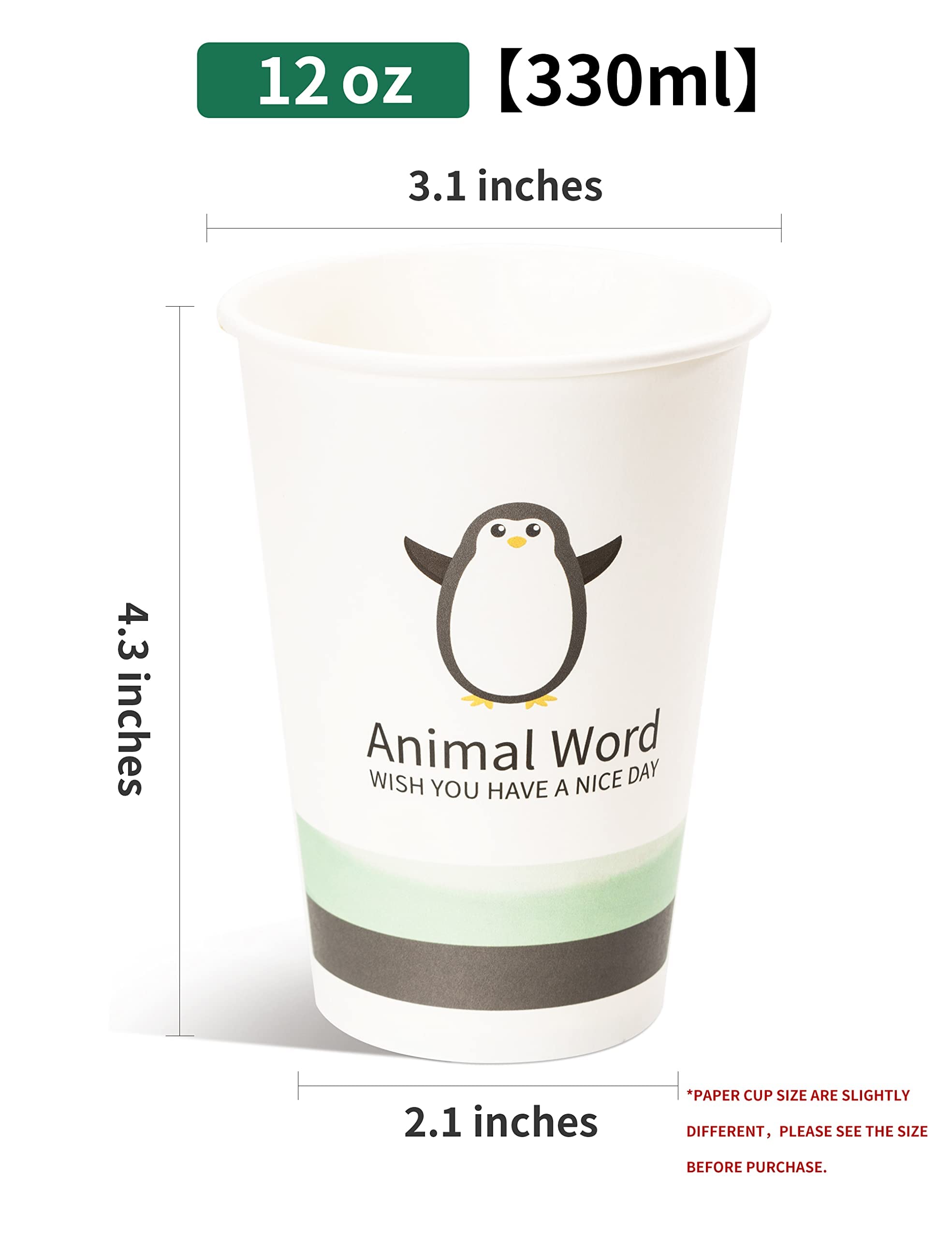 Paper Coffee Cups [12 Oz 100 Pack], Disposable Paper Cups with Design, Hot Cups, Improved 12 oz Cup Body (white)