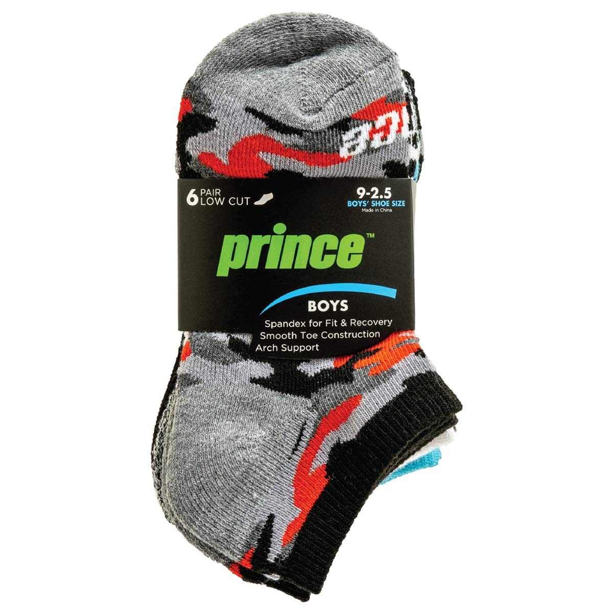 Prince Boys' Low Cut Athletic Socks with Cushion for Active Kids (6 Pair Pack) (Camo Assortment, m)…