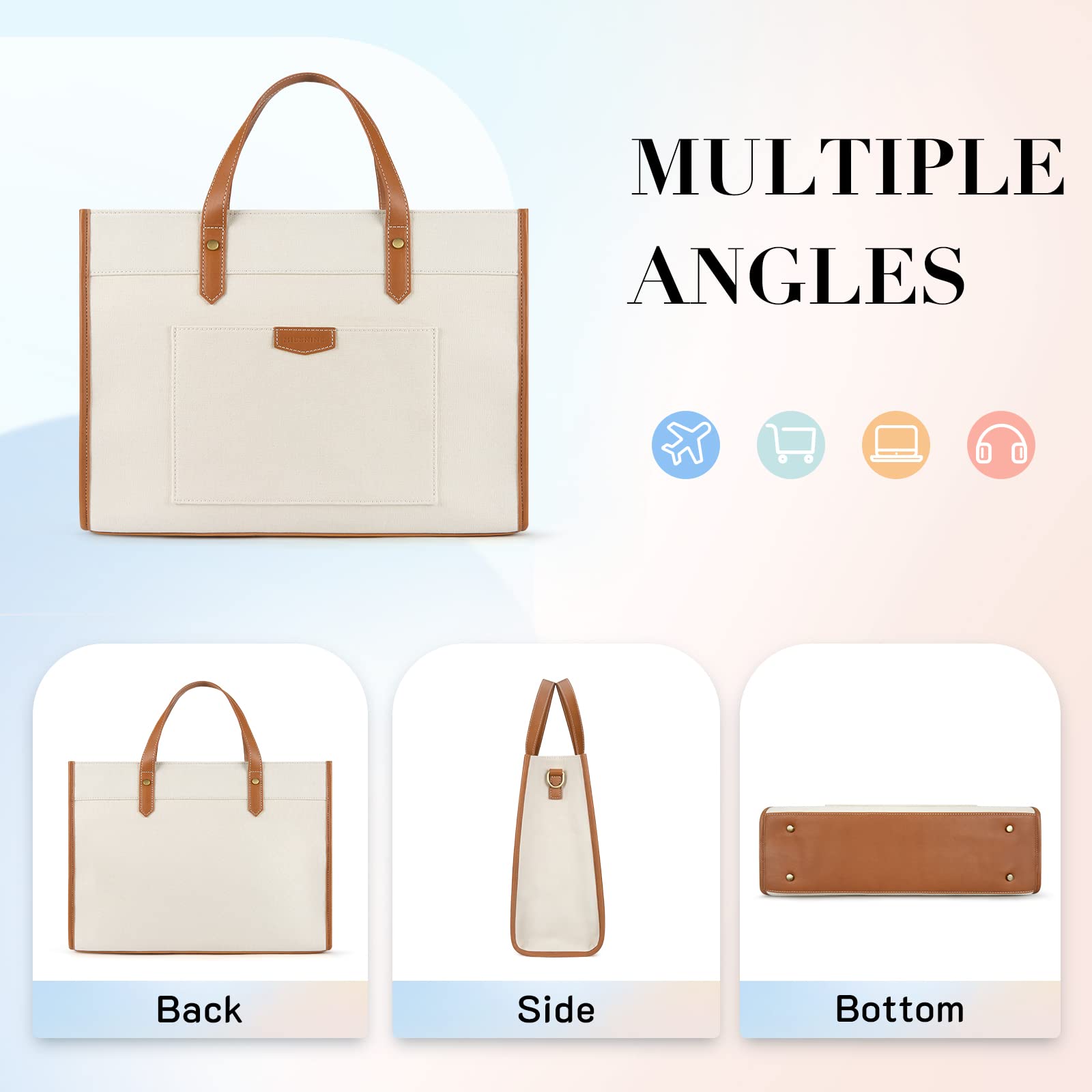 Missnine Laptop Tote Bag Canvas Laptop Bag 15.6 inch Work Shoulder Bags Casual Briefcase Handbag for Travel, Office, College