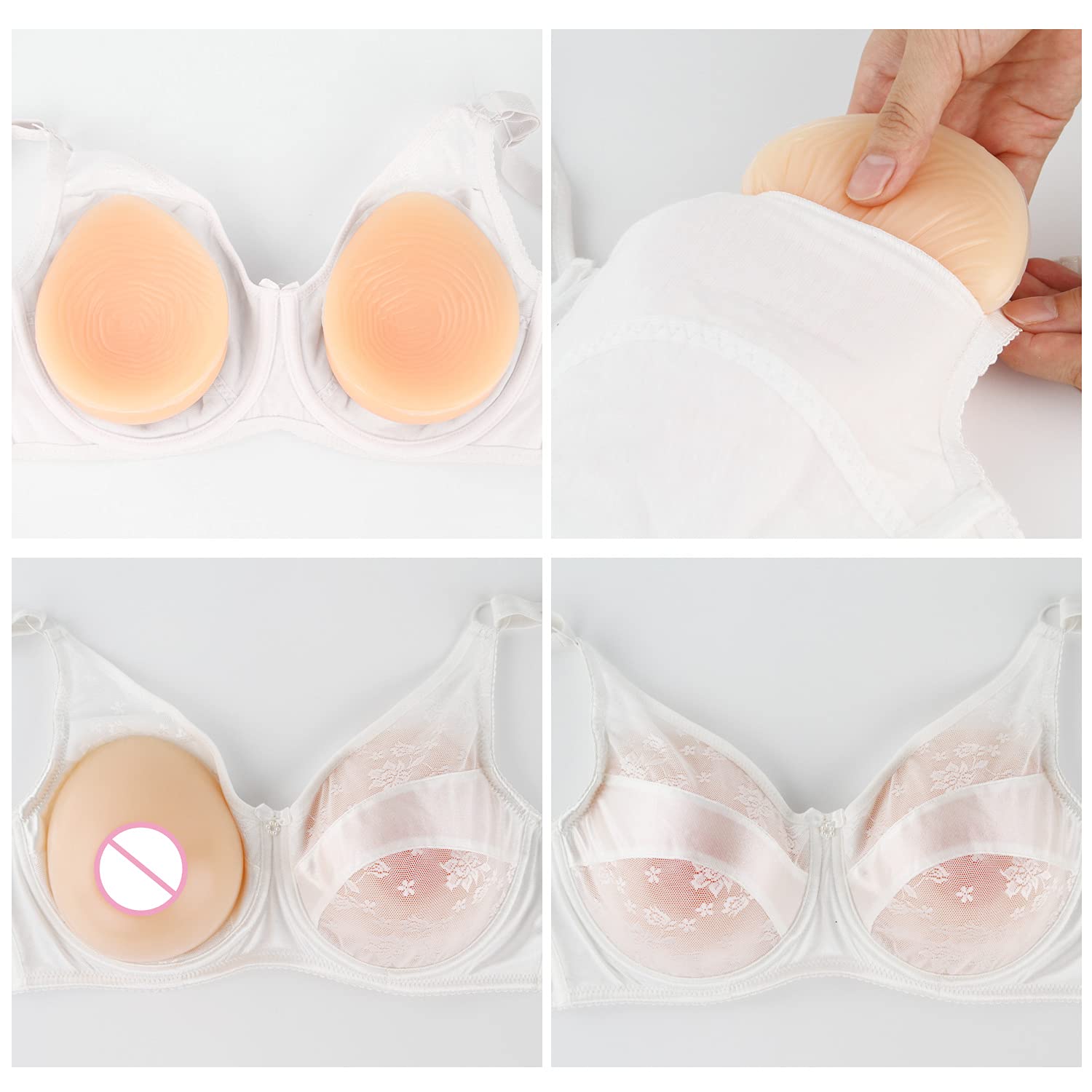 Lervanla Silicone Breast Forms with Pocket Bra inserts for crossdressers Prosthetic Breast for Transgender (A500, white)