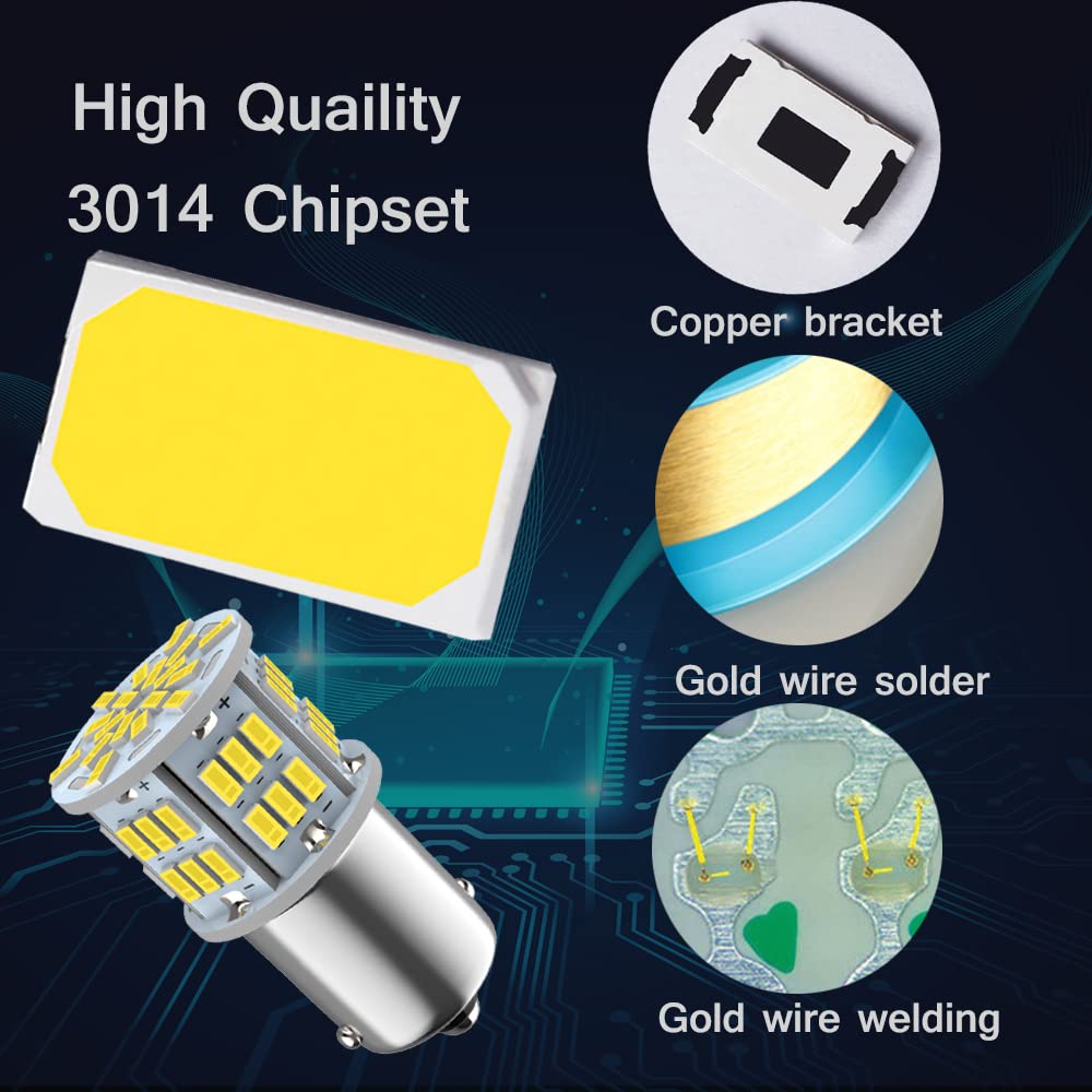 Melphan-Auto 1156 SMD 3014 LED Car Bulbs, 12V-24V, 6pcs, White, BA15S